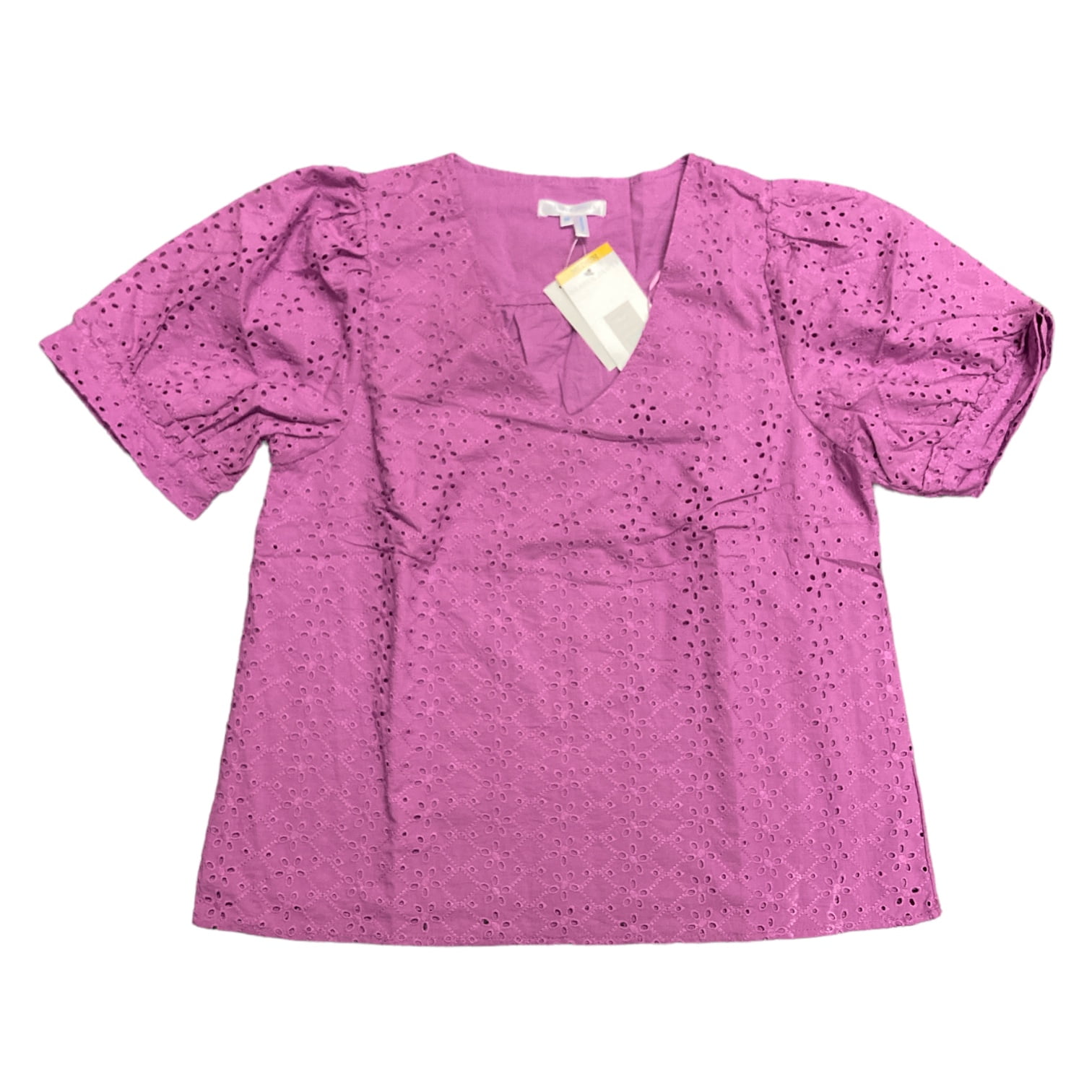 Draper James Women's Short Puff Sleeve Heidi V Neck Top (Purple Eyelet ...