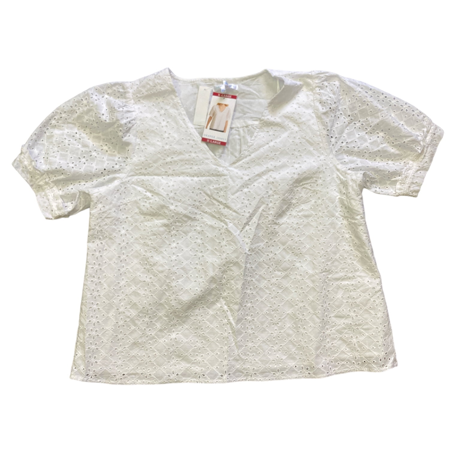 Draper James Women's Short Puff Sleeve Heidi V Neck Top (White Eyelet ...