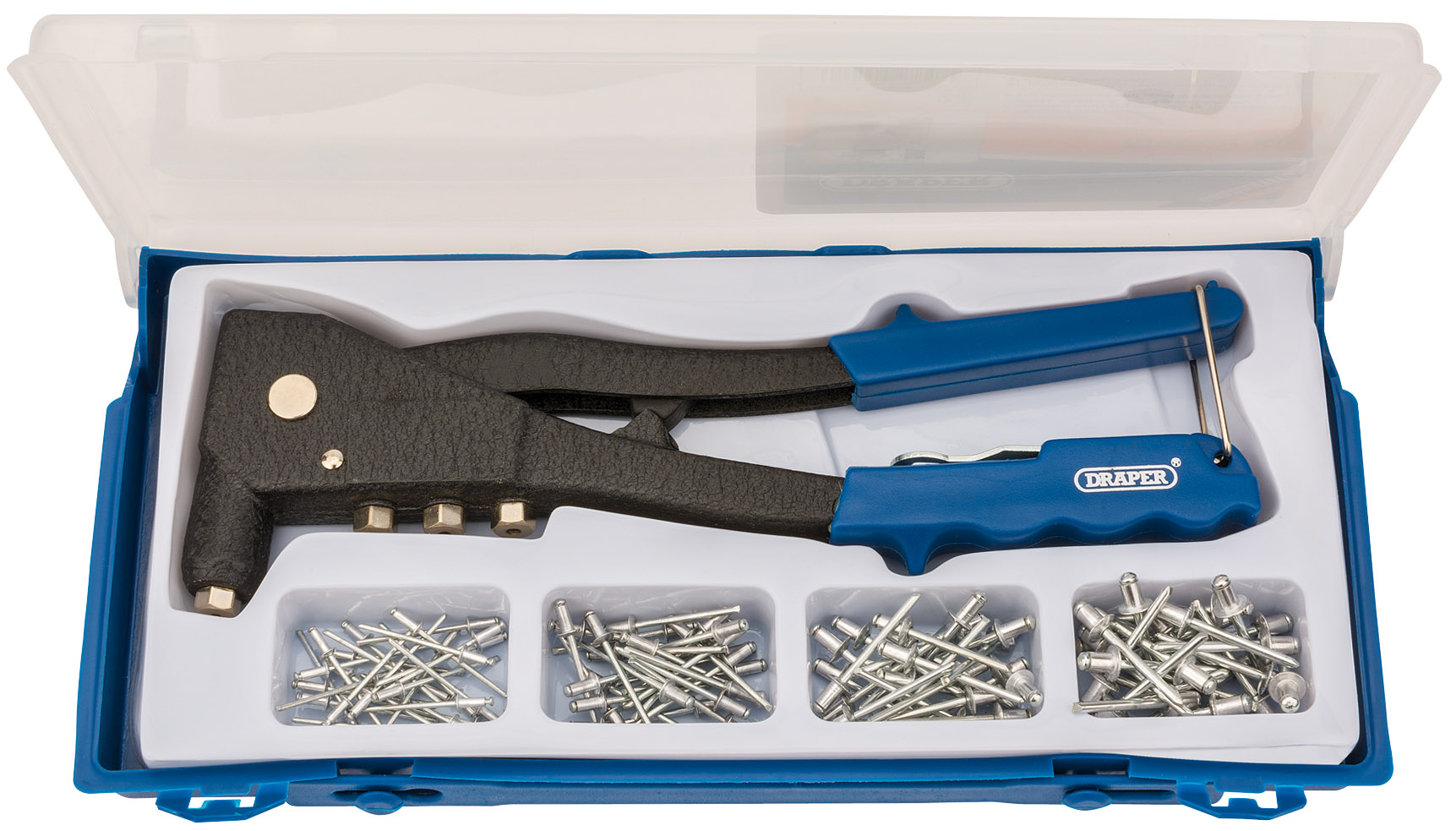 Draper Tools Hand Pop Riveter Riveting Gun Kit + 100 Assorted Rivets ...