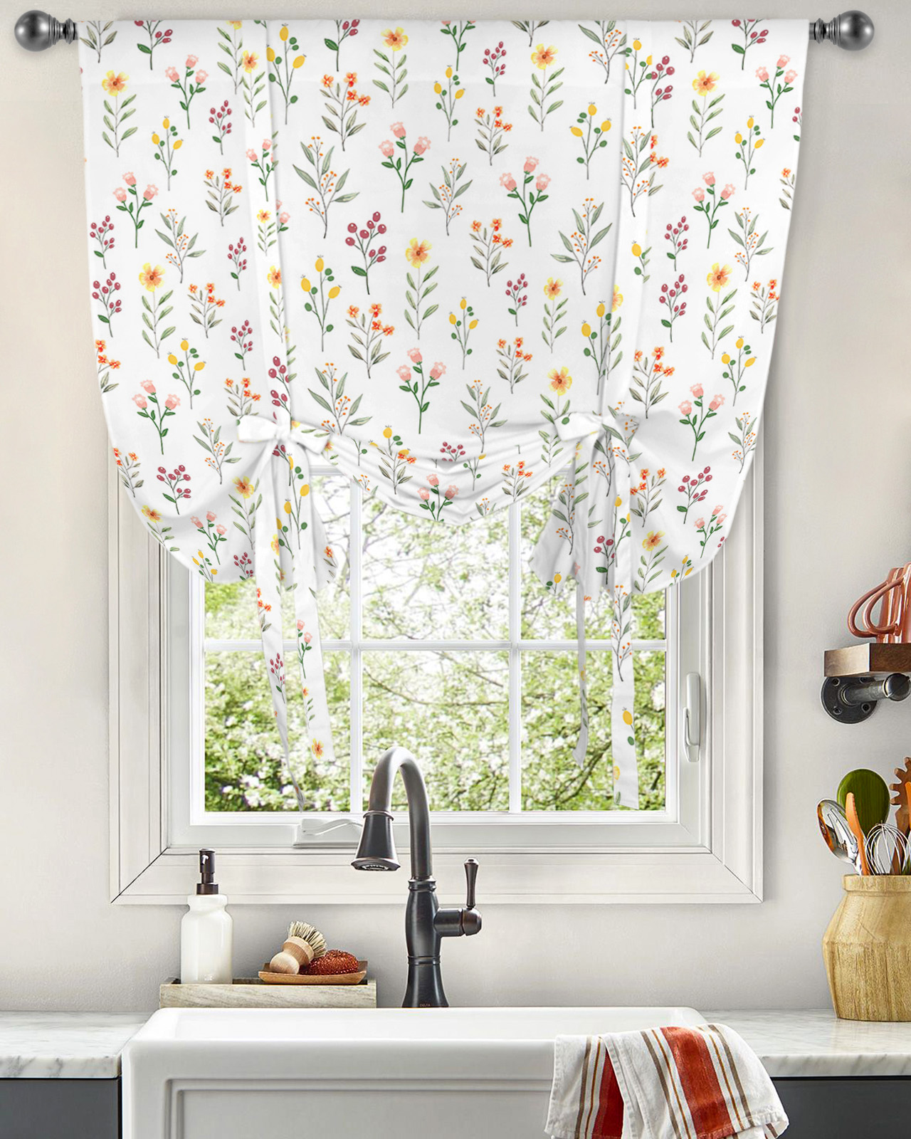 Drapes Adjustable Curtains Tie-up Kitchen Curtain Roman Decor Home Room Living for Curtain ...