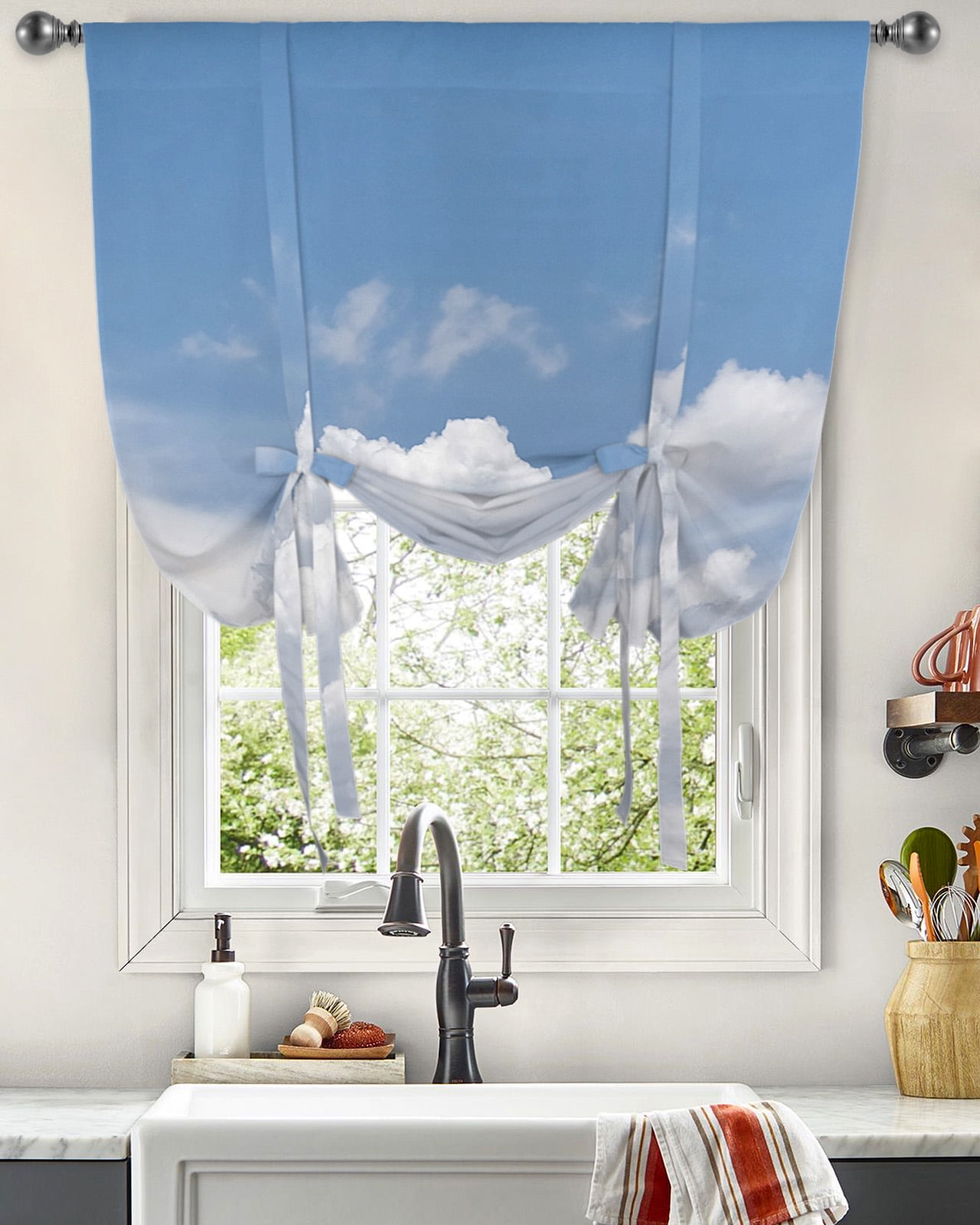 Drapes Adjustable Curtains Tie-up Kitchen Curtain Roman Decor Home Room ...