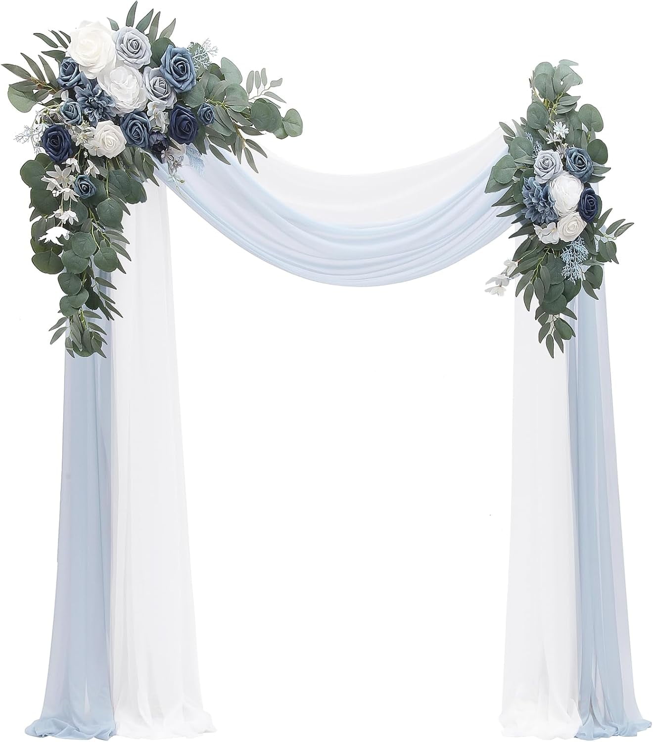 Drapes Kit (Pack of 4) - 2pcs Artificial Dusty Blue & Navy Blue Floral ...