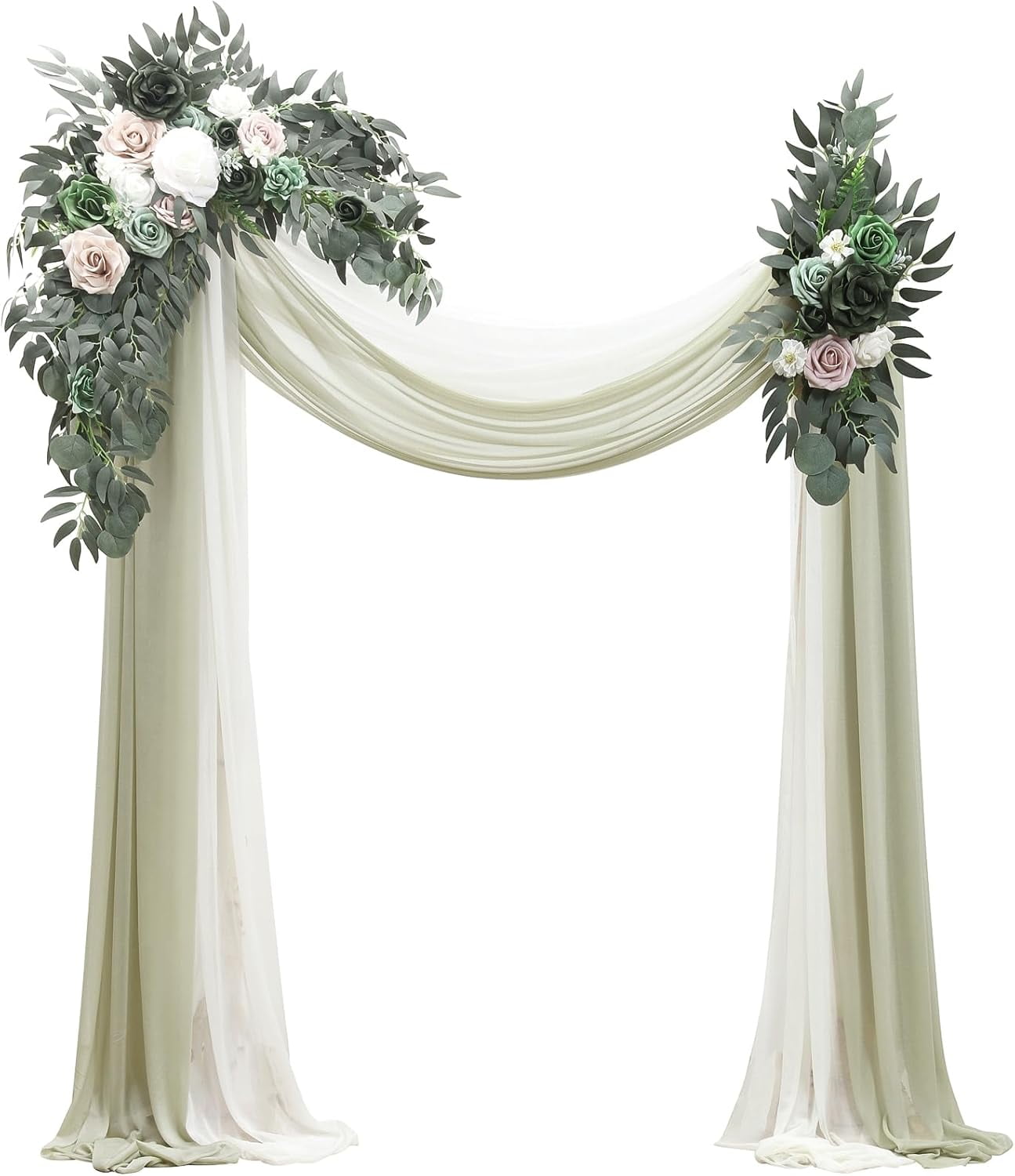 Drapes Kit (Pack of 4) - 2pcs Artificial Emerald & Sage Green Floral ...