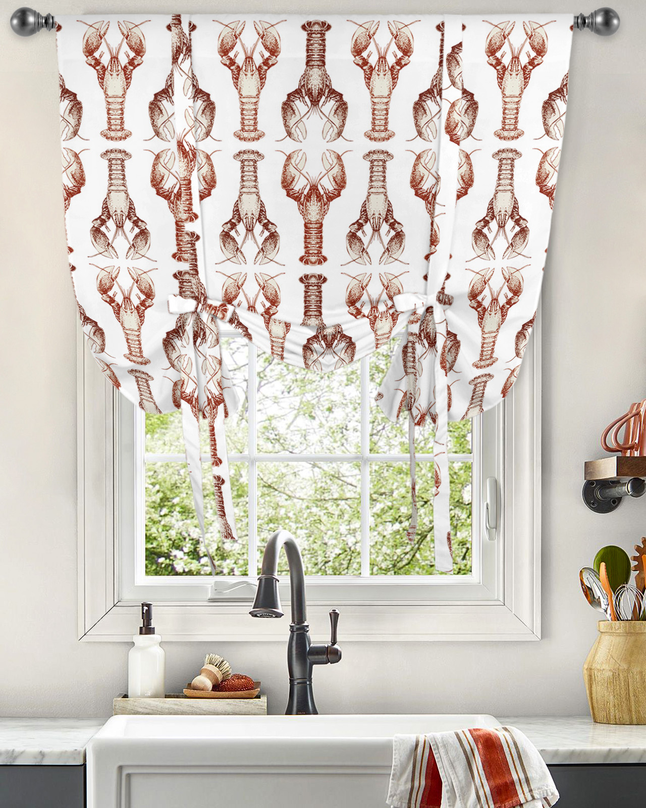 Drapes Pocket Rod Adjustable Curtains Short Tie-up Kitchen Room Living ...