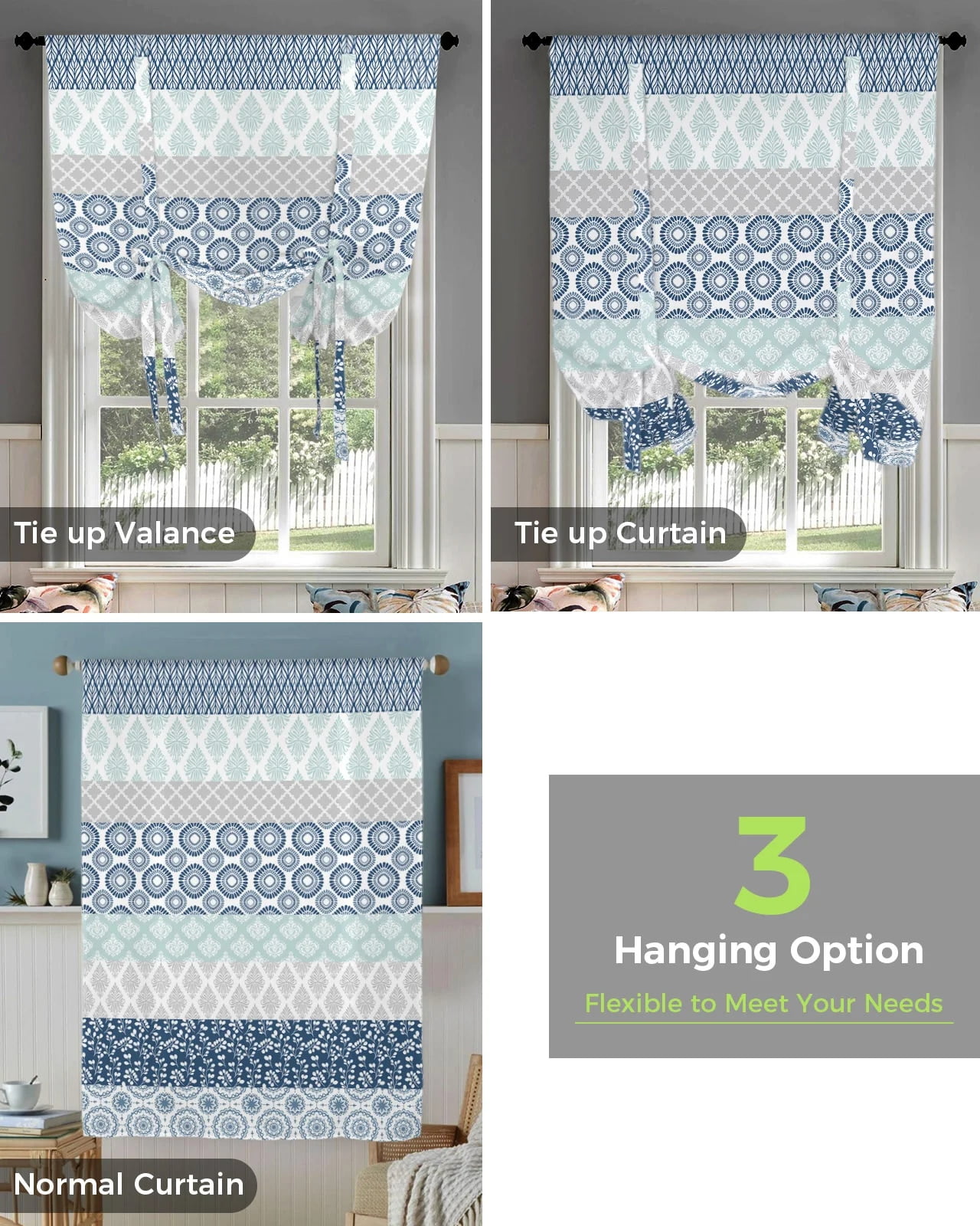 Drapes Pocket Rod Adjustable Room Living Kitchen for Curtains Up Tie ...