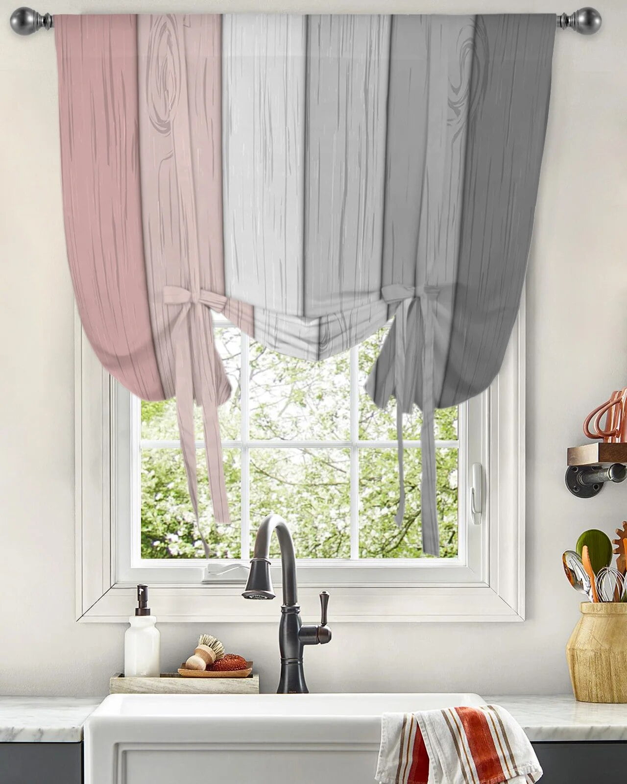 Drapes Pocket Rod Adjustable Room Living Kitchen for Curtains Up Tie ...