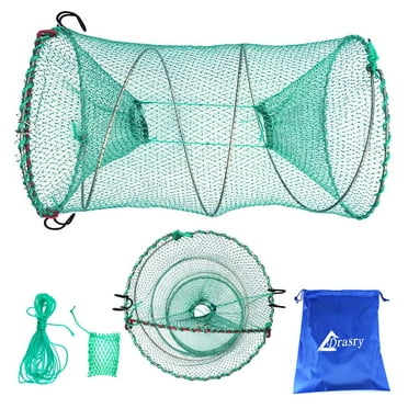 Drasry Fishing Crab Trap 2Pcs Portable Crawfish Bait Cage Foldable Shrimp Cast Net 23.6 x 11.8in ...