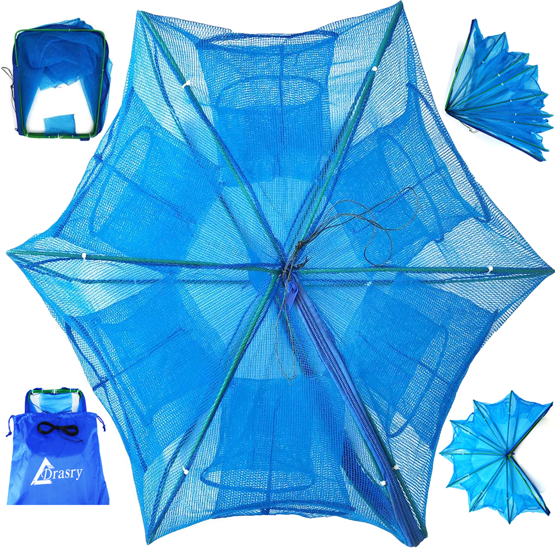 Drasry Fishing Bait Trap Fish Minnow Crayfish Crawdad Shrimp 12 Hole Foldable Cast Net ...