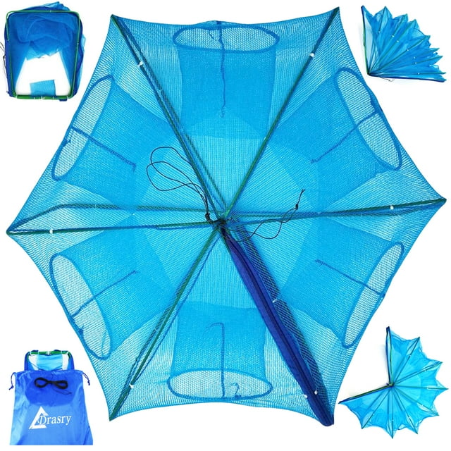 Drasry 6 Hole Foldable Fishing Bait Trap for Fish, Minnow, Crayfish ...