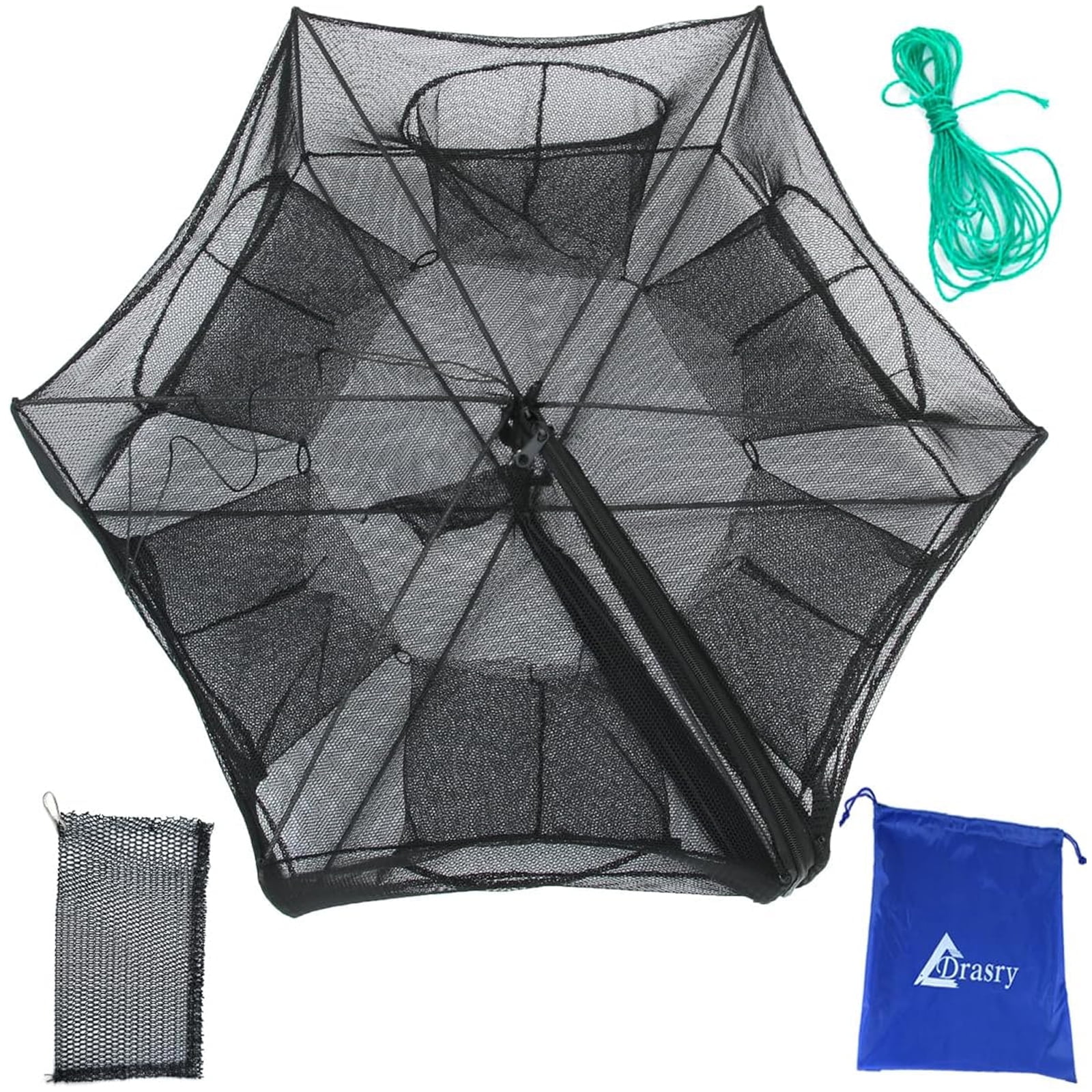 Drasry Fishing Bait Trap Fish Minnow Crayfish Crawdad Shrimp Black 6 Hole Foldable Cast Net Dip ...