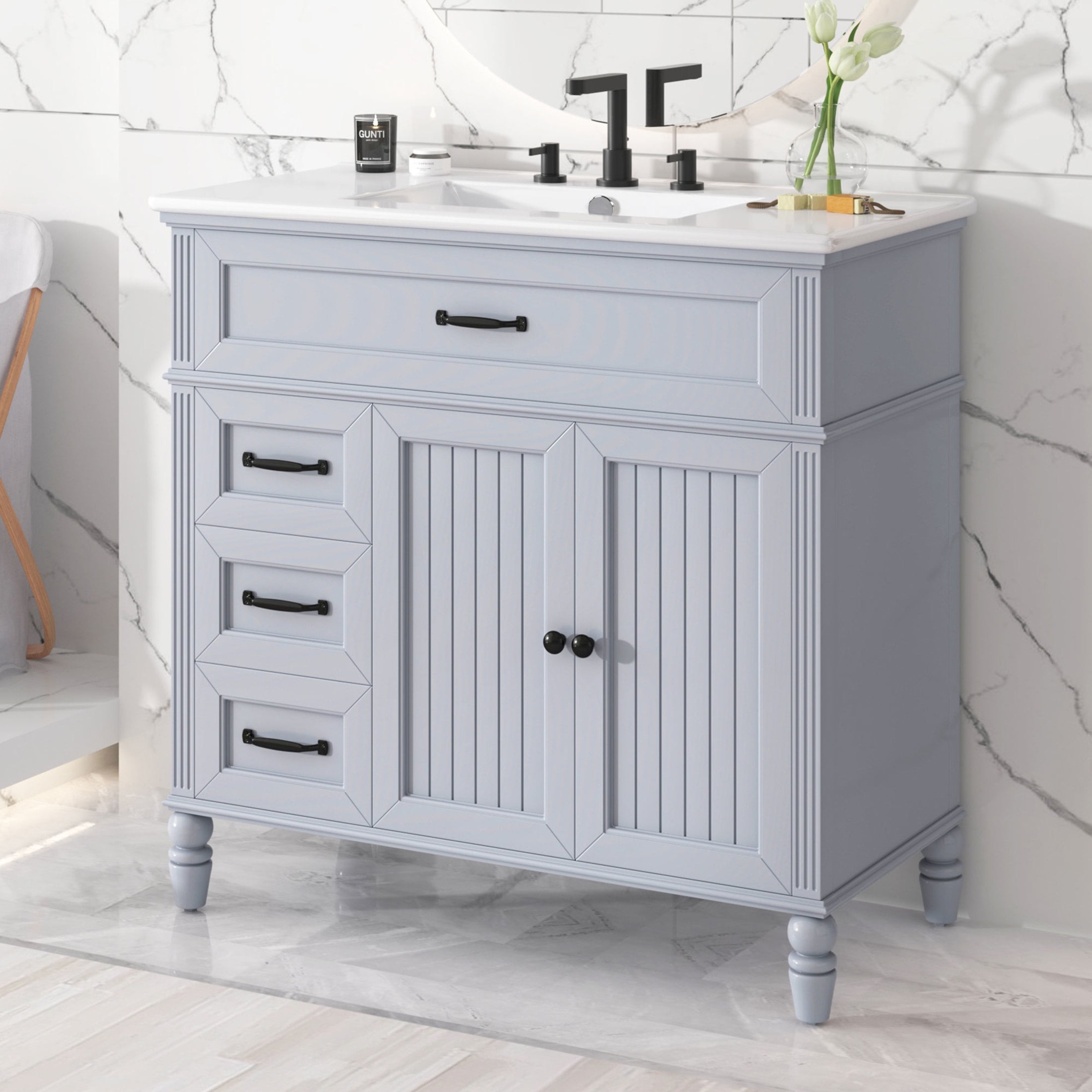 Drats Modern Bathroom Vanity with Ceramic Sink, Cabinet, Drawers, White ...