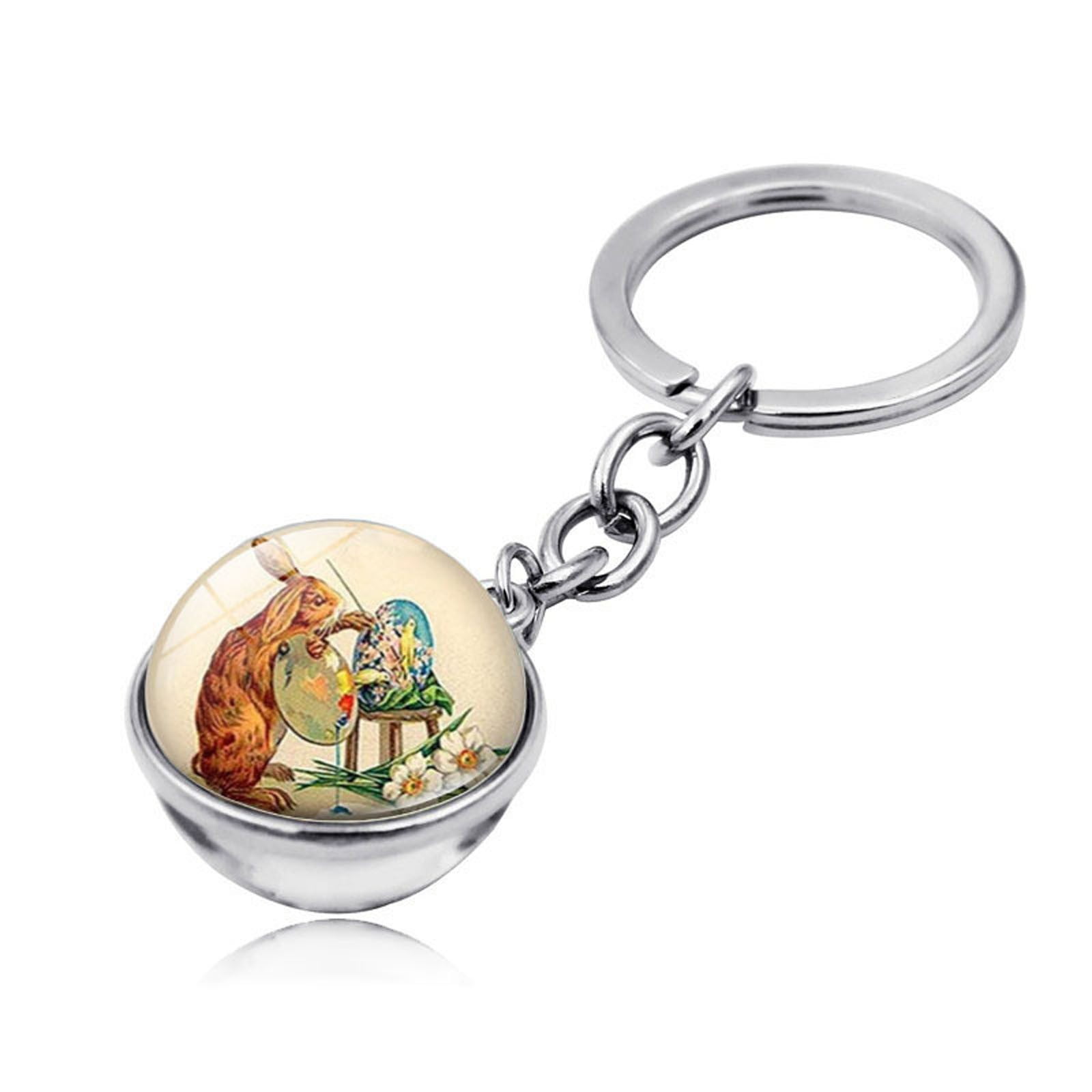 Draw Easter Eggs Bunny Easter Keychain, Double-Sided Crystal Glass ...