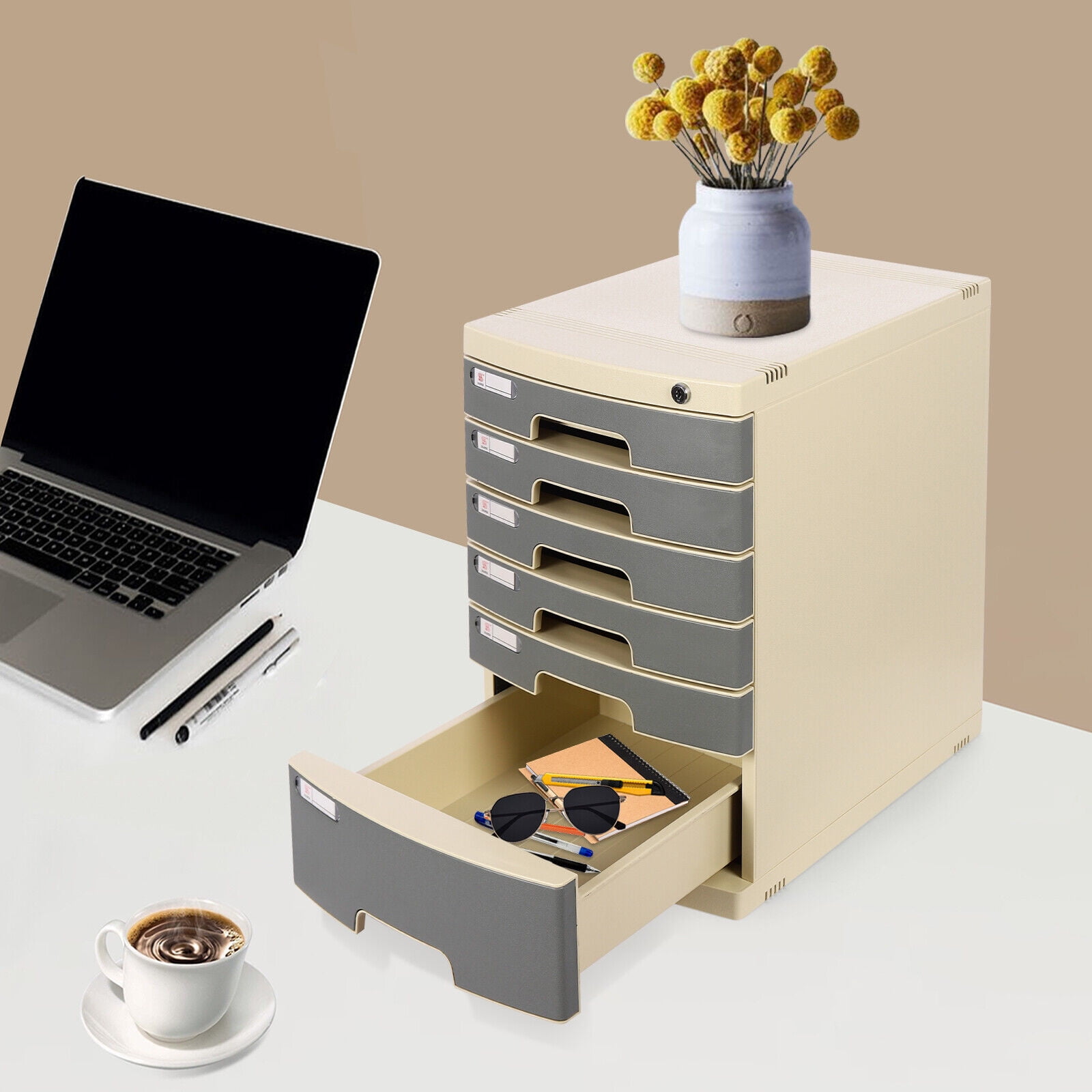 Drawer Box with 6 Compartments, Drawer File Organizer Modern Grey ...