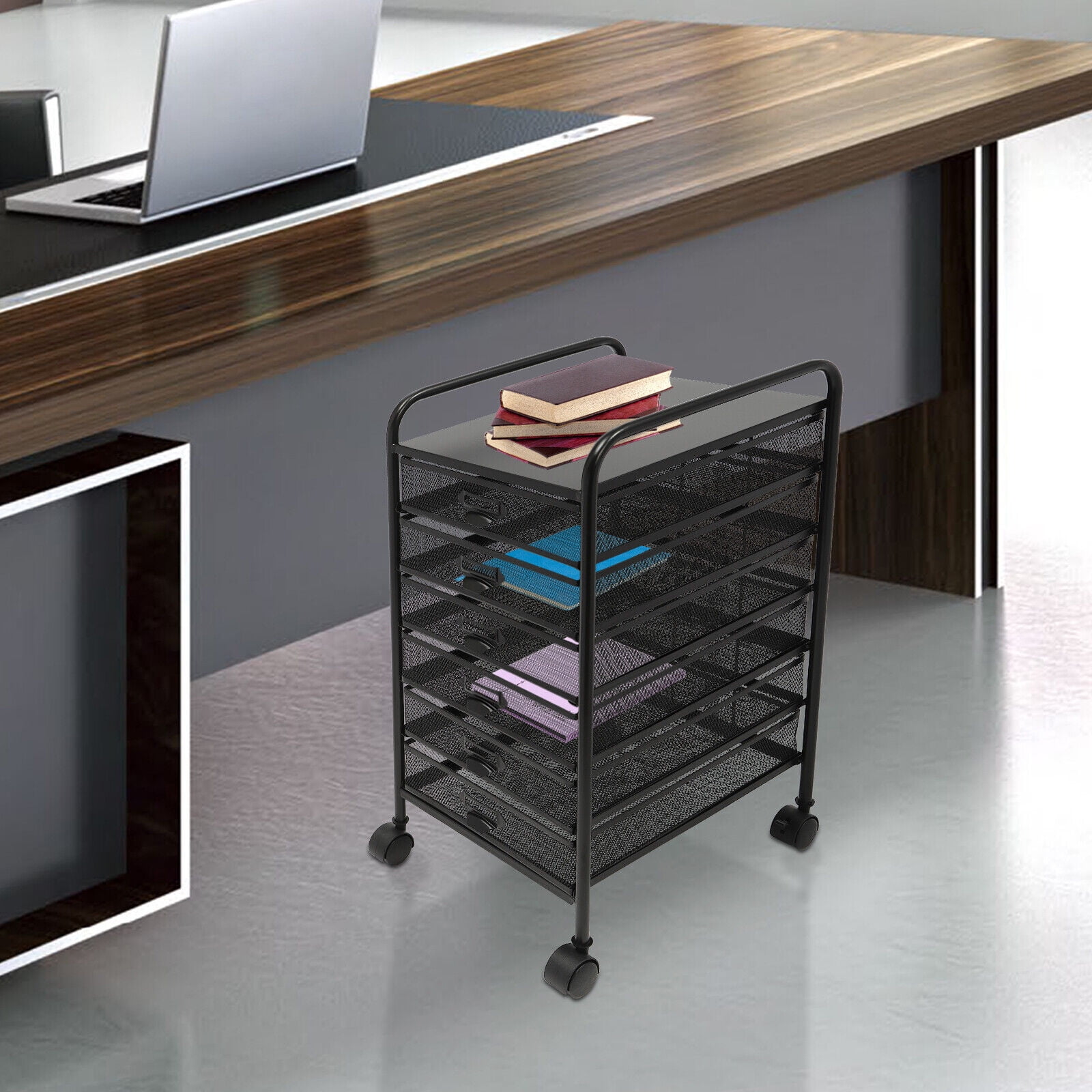 Drawer Cart Assemble Mesh Slim Storage Rolling File Cabinet with 6 ...