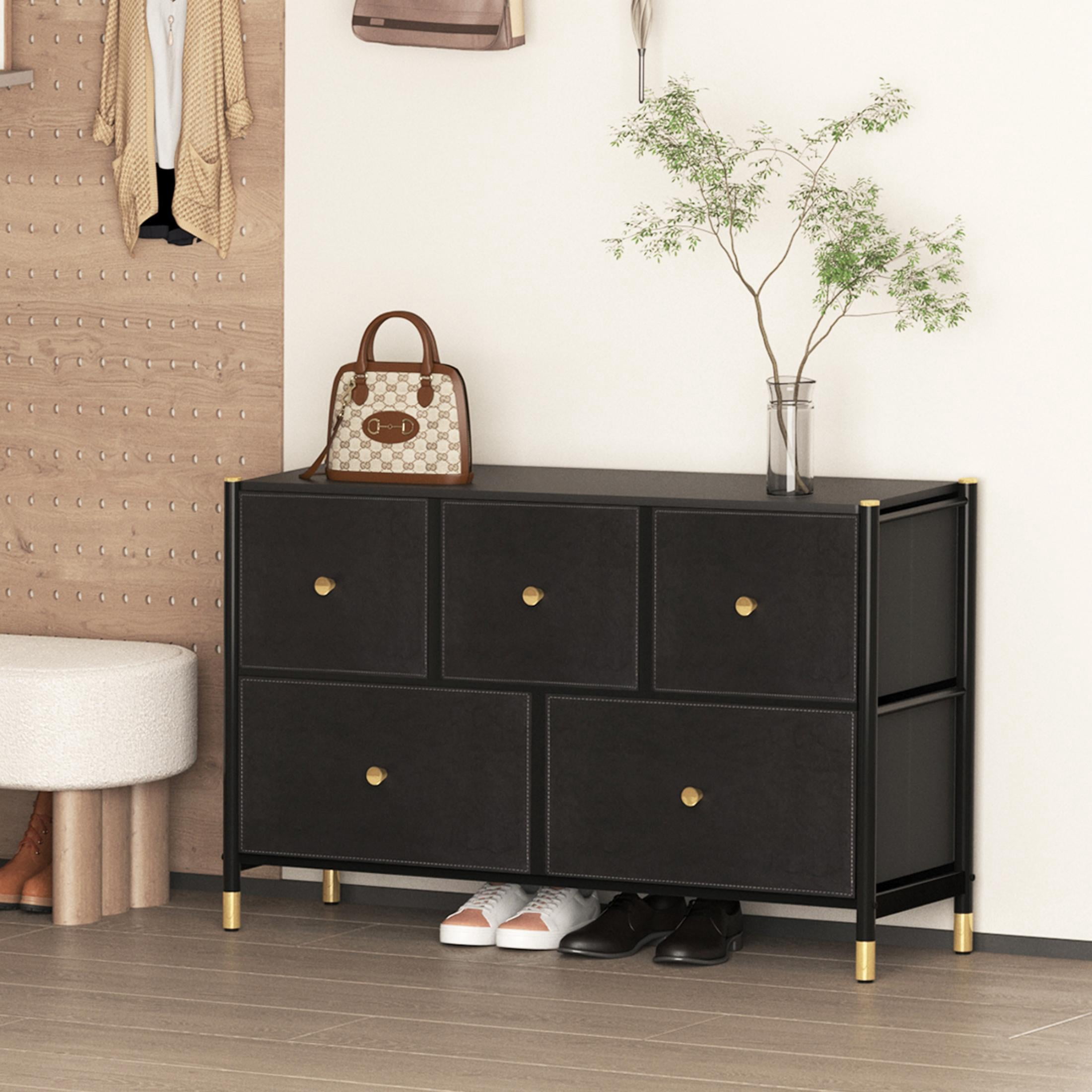 Drawer Dresser with 5 PU Leather Deep Drawers, Chest of Drawers with ...