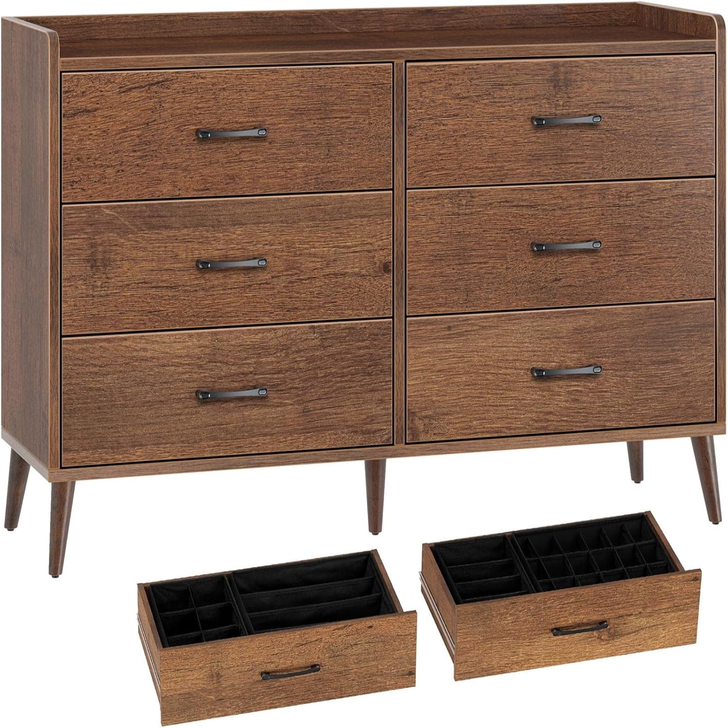 Drawer Dresser Quick Install 6 Wooden Drawers Dresser with Set of 4 ...