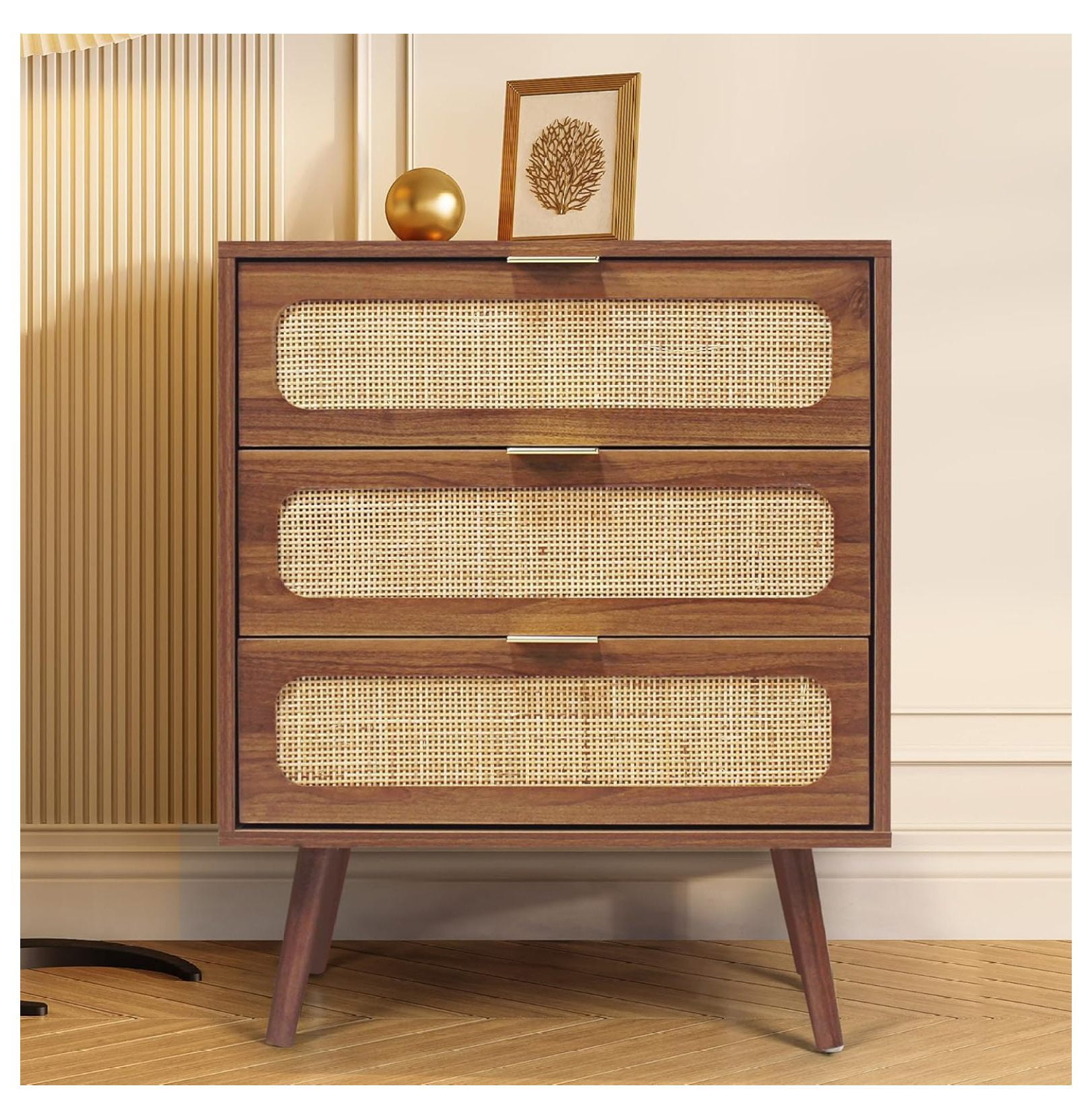Drawer Dresser, Rattan Chest of Drawers with 3 Drawers Dresser, Accent ...
