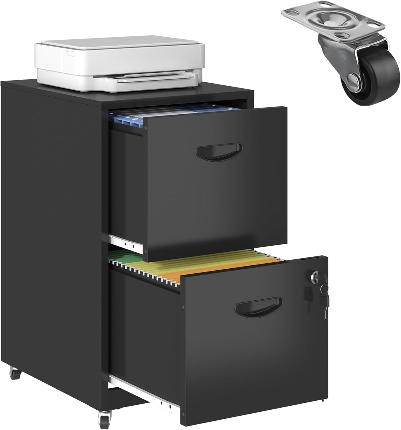 Drawer File Cabinet with Lock, Metal Filing Cabinets with Wheels ...