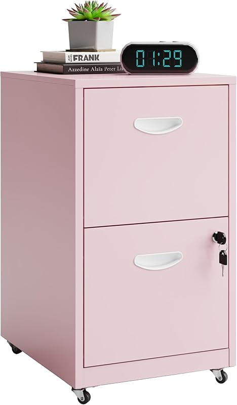 Drawer File Cabinet on Wheels, Mobile Two Drawer Filing Cabinet with ...