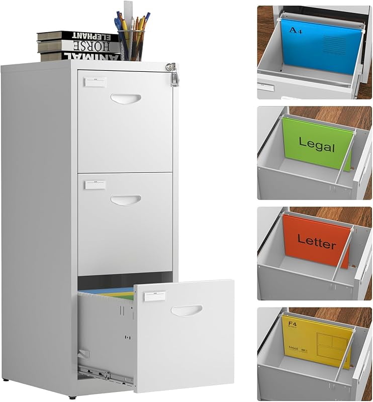 Drawer File Cabinet on Wheels, Mobile Two Drawer Filing Cabinet with Lock, Small Rolling Files ...