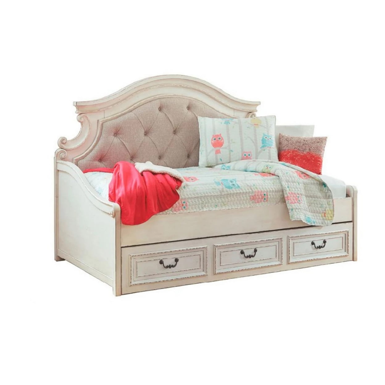 Drawer Front Wooden Day Bed Storage, Distressed White- Saltoro Sherpi ...