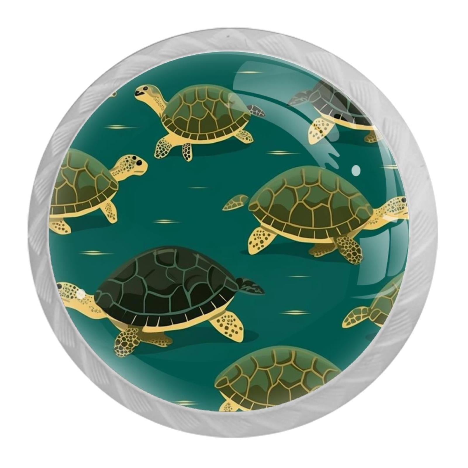 Drawer Knobs Decorative Kitchen Knob Set of 4, Cartoon Turtles Seamless ...