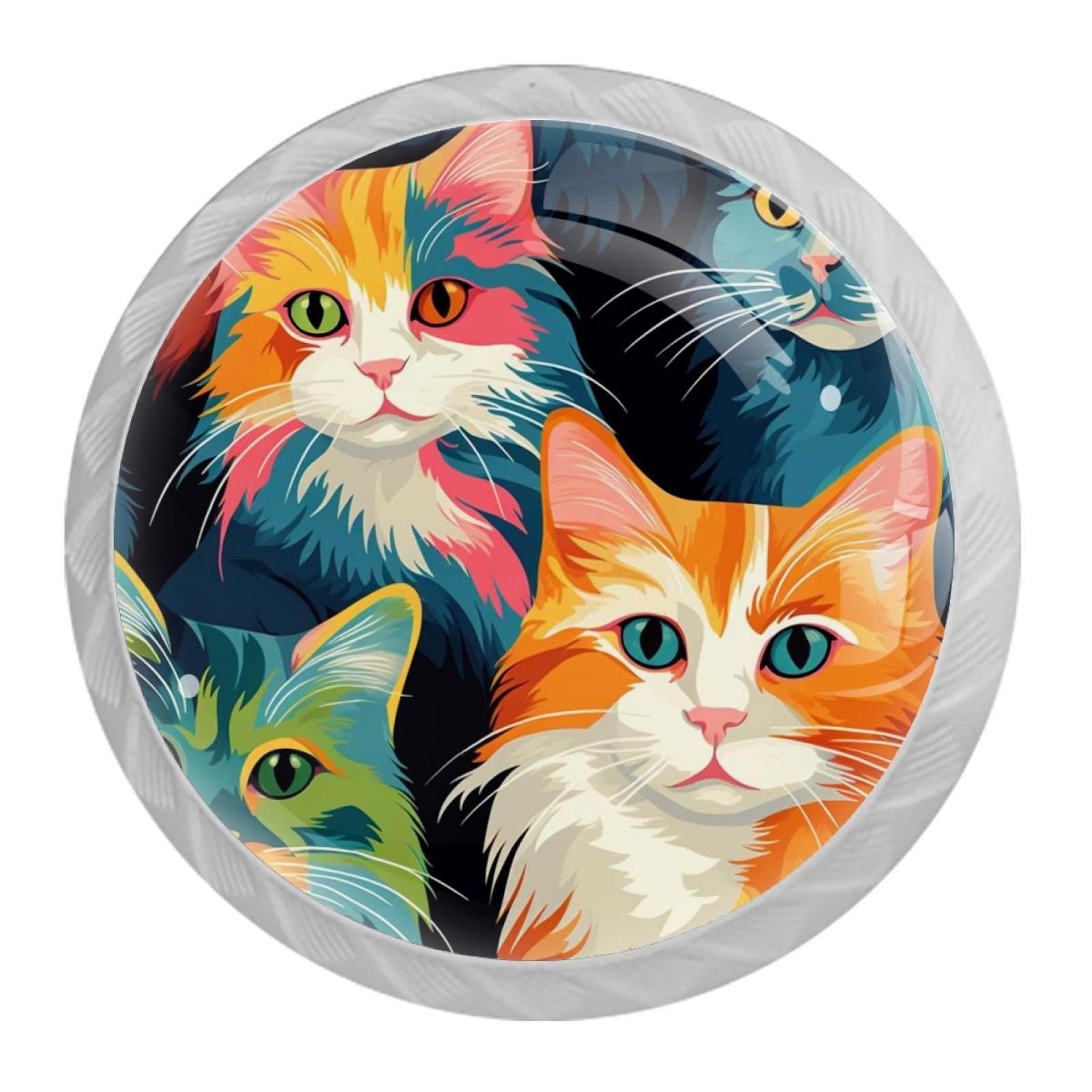 Drawer Knobs Decorative Kitchen Knob Set of 4, Cats Cute Cabinet Drawer ...
