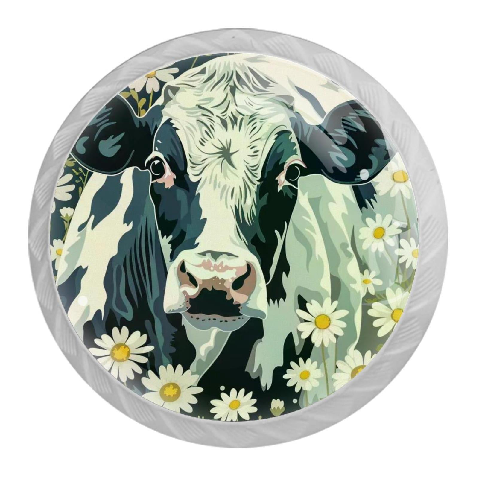 Drawer Knobs Decorative Kitchen Knob Set of 4, Daisies Cow Pattern ...
