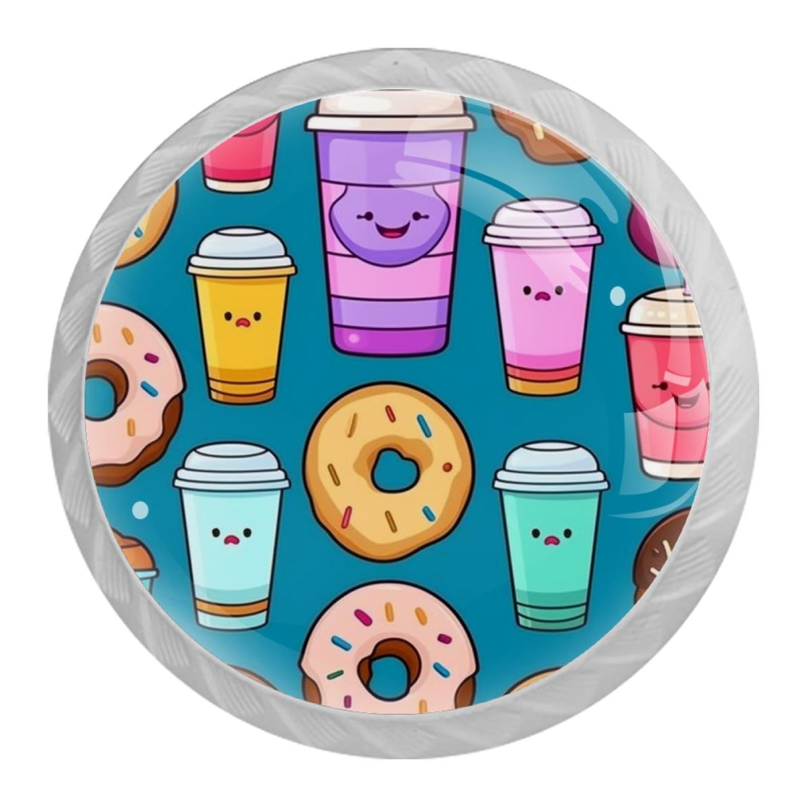 Drawer Knobs Decorative Kitchen Knob Set of 4, Donut Drink Cartoon ...