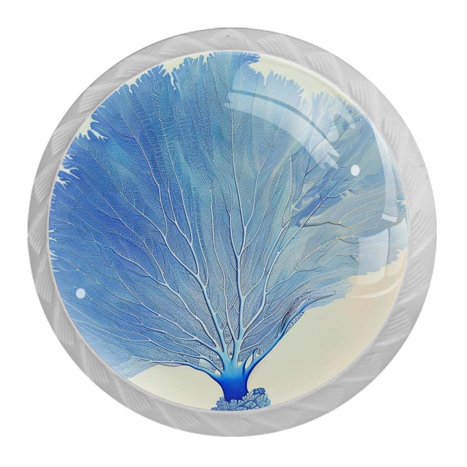 Drawer Knobs Decorative Kitchen Knob Set of 4, Retro Blue Sea Fan ...