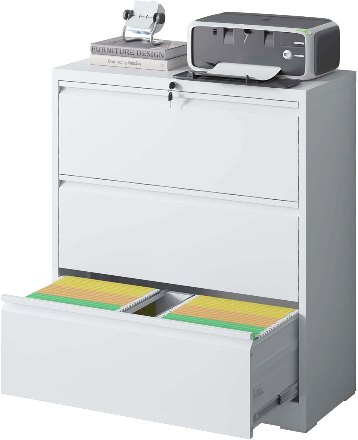 Drawer Lateral File Cabinet with Lock for Home Office Metal Filing ...