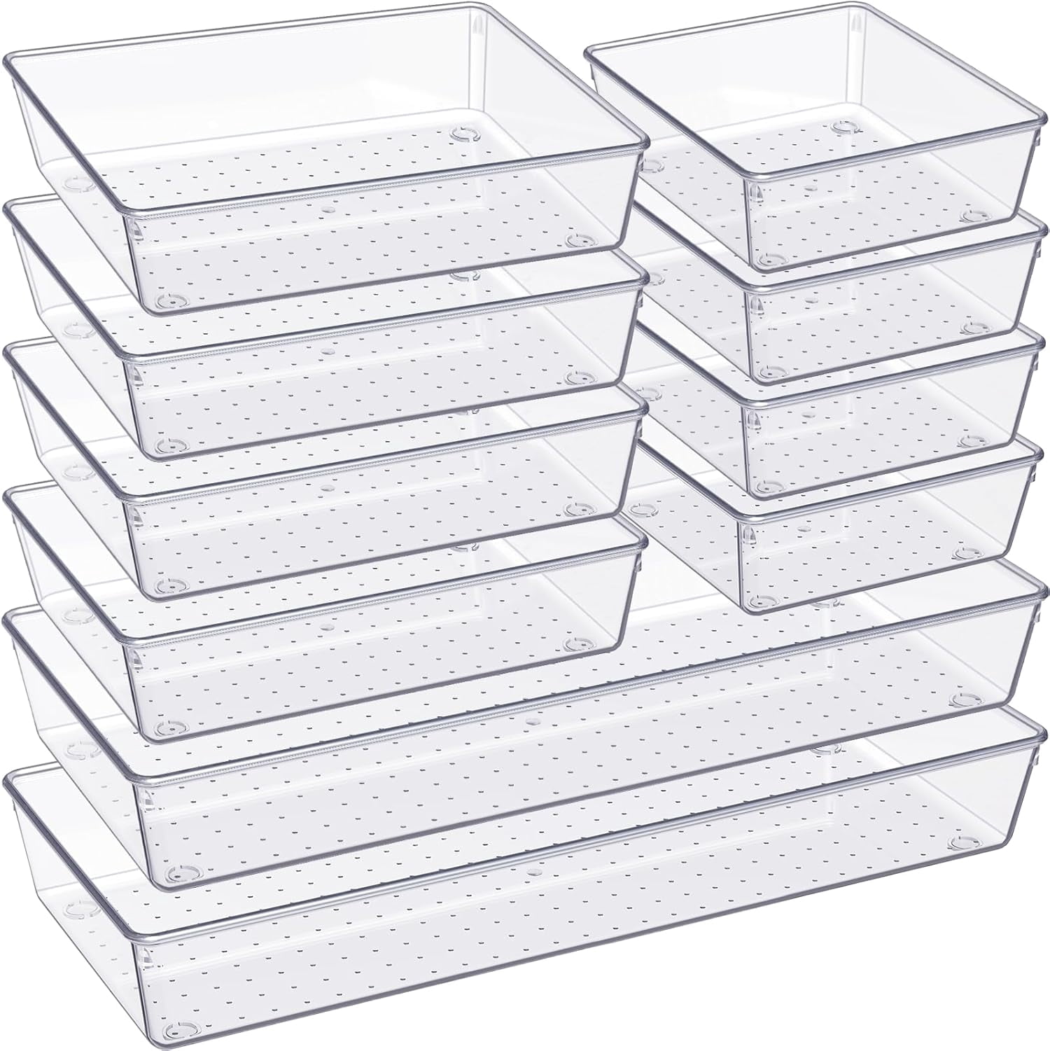 Drawer Organizer, 10 Large Clear Set, 3 Size Versatile Bathroom and ...