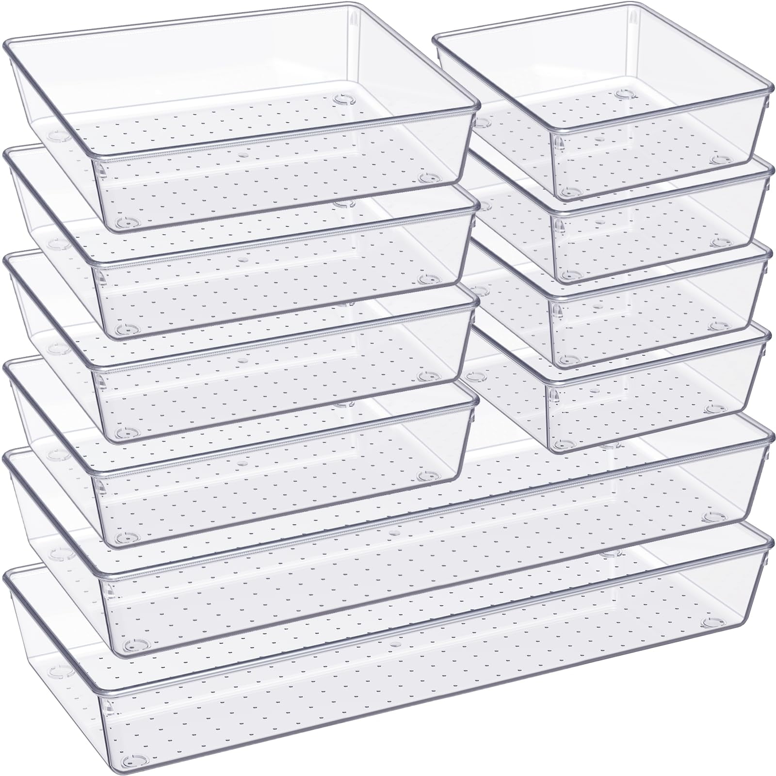 Drawer Organizer 10Pack Large Clear Plastic 3 Size Versatile Bathroom ...
