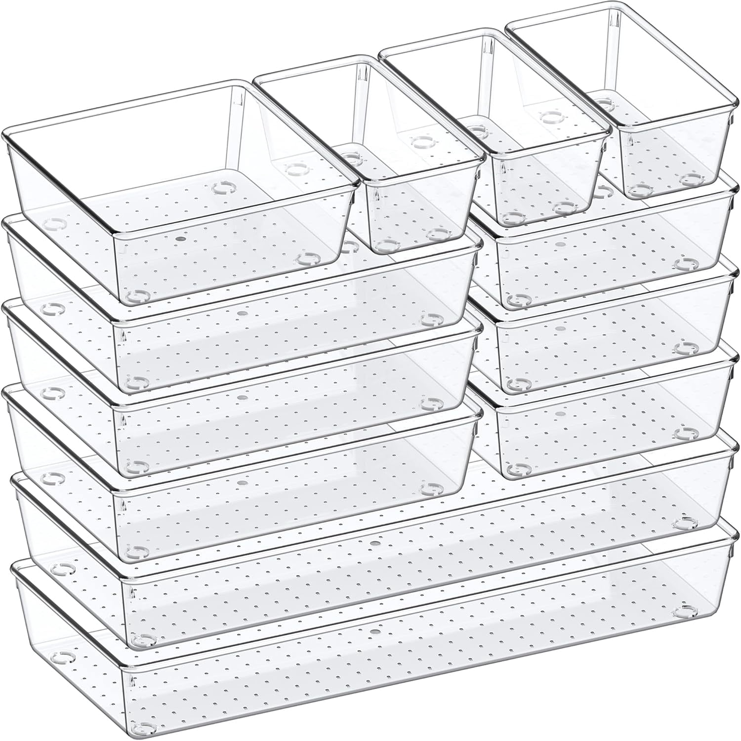 Drawer Organizer, 12 Pack Clear Plastic Kitchen Drawer Organizers Set,4 ...
