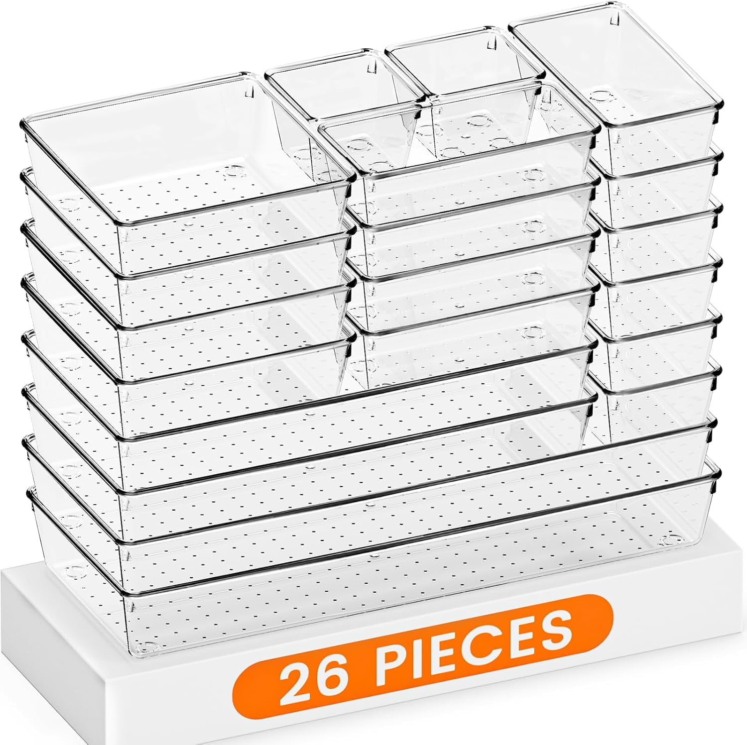 Drawer Organizer, 26 Pack Clear Plastic Drawer Organizer Bins ...
