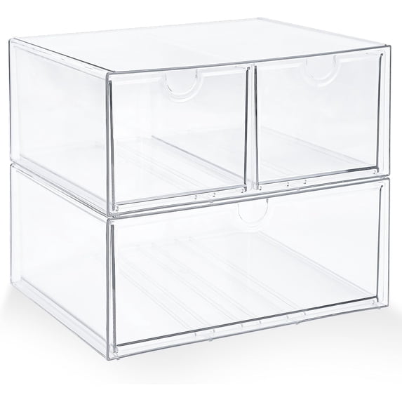 Drawer Organizer with 3 Drawers, Clear Stackable Storage for Bottles ...