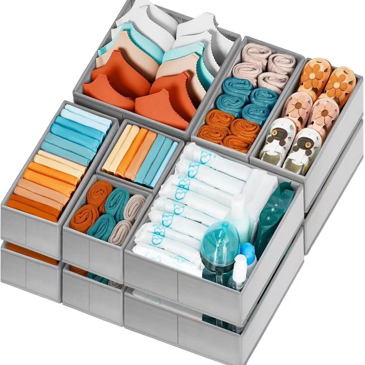 Drawer Organizer for Baby Clothes, Linen Fabric Nursery Organizer for ...