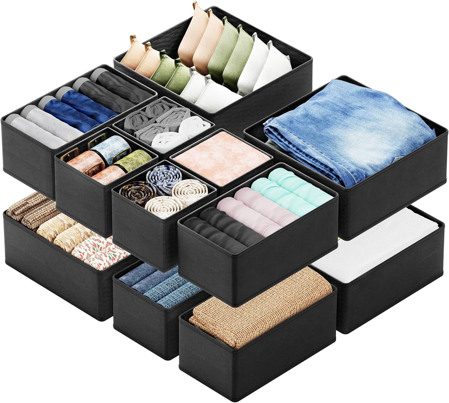 Drawer Organizer Clothes, 12 Pack Dresser Organizer Bins for Nursery ...