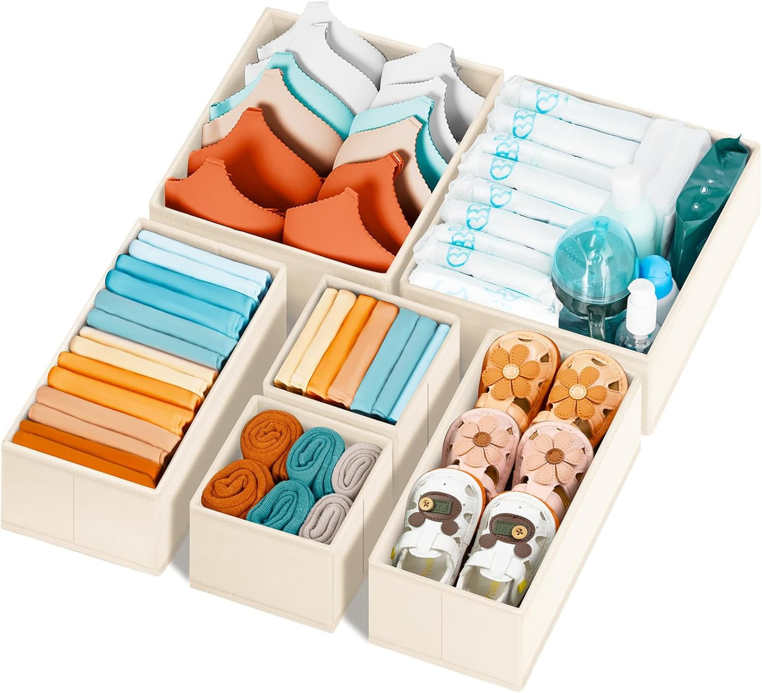 Drawer Organizer Clothes 6 Pack - Sock Underwear Drawer Organizer ...