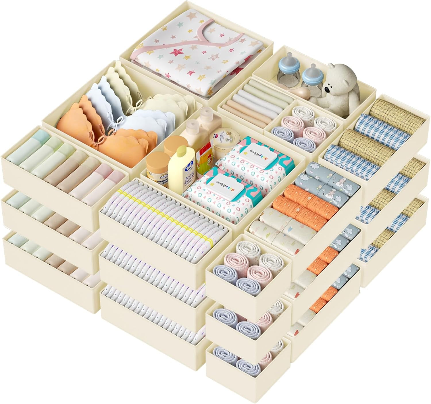 Drawer Organizer Clothes Storage - 24 Pack Baby Dresser Organizer for ...