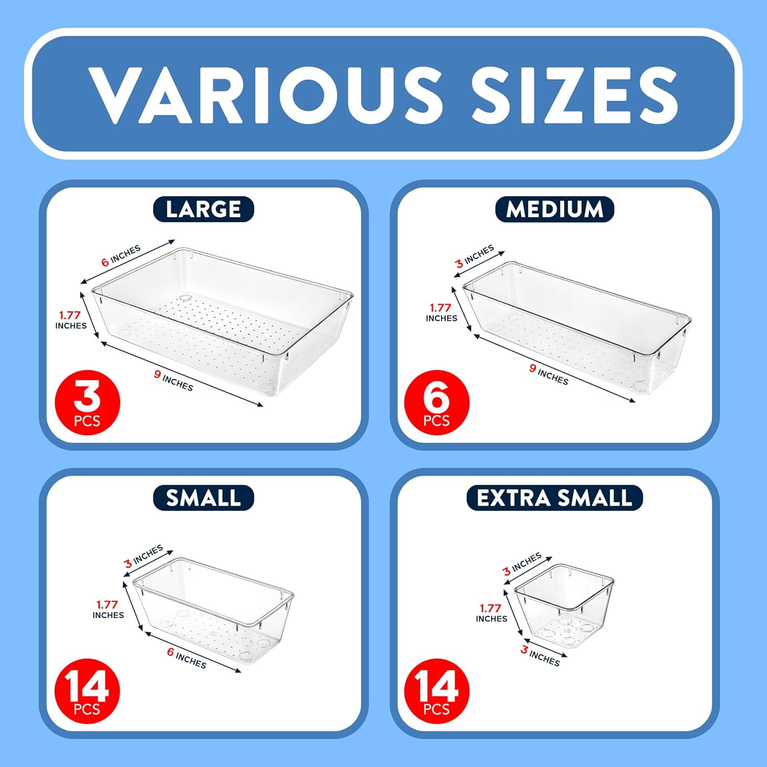 Emporio Kitchen Drawer Organizer Set - Includes 3-piece 9x6" bins, 6 ...