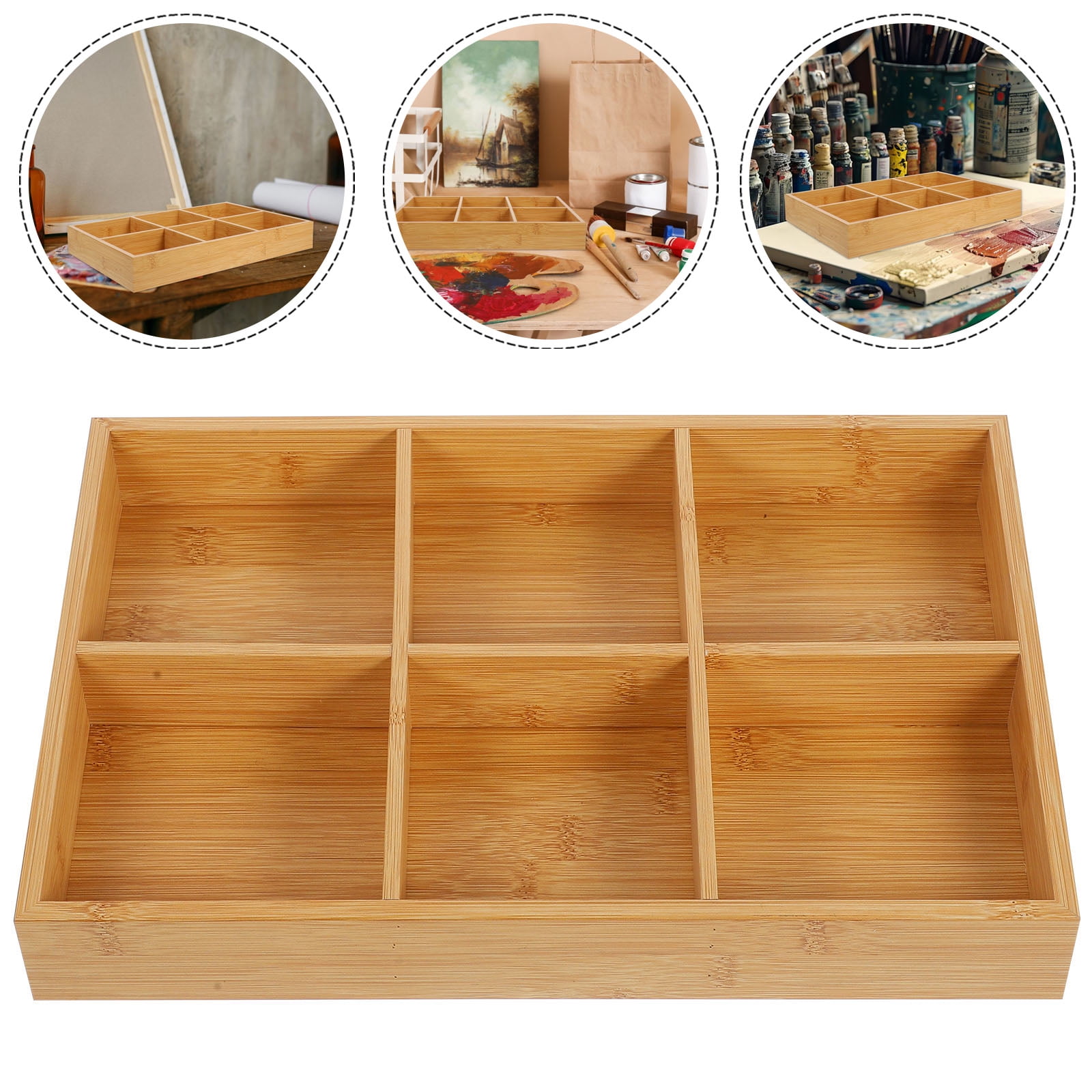 Drawer Organizer,Unfinished Wood Tray with 6 Compartments Rectangular ...