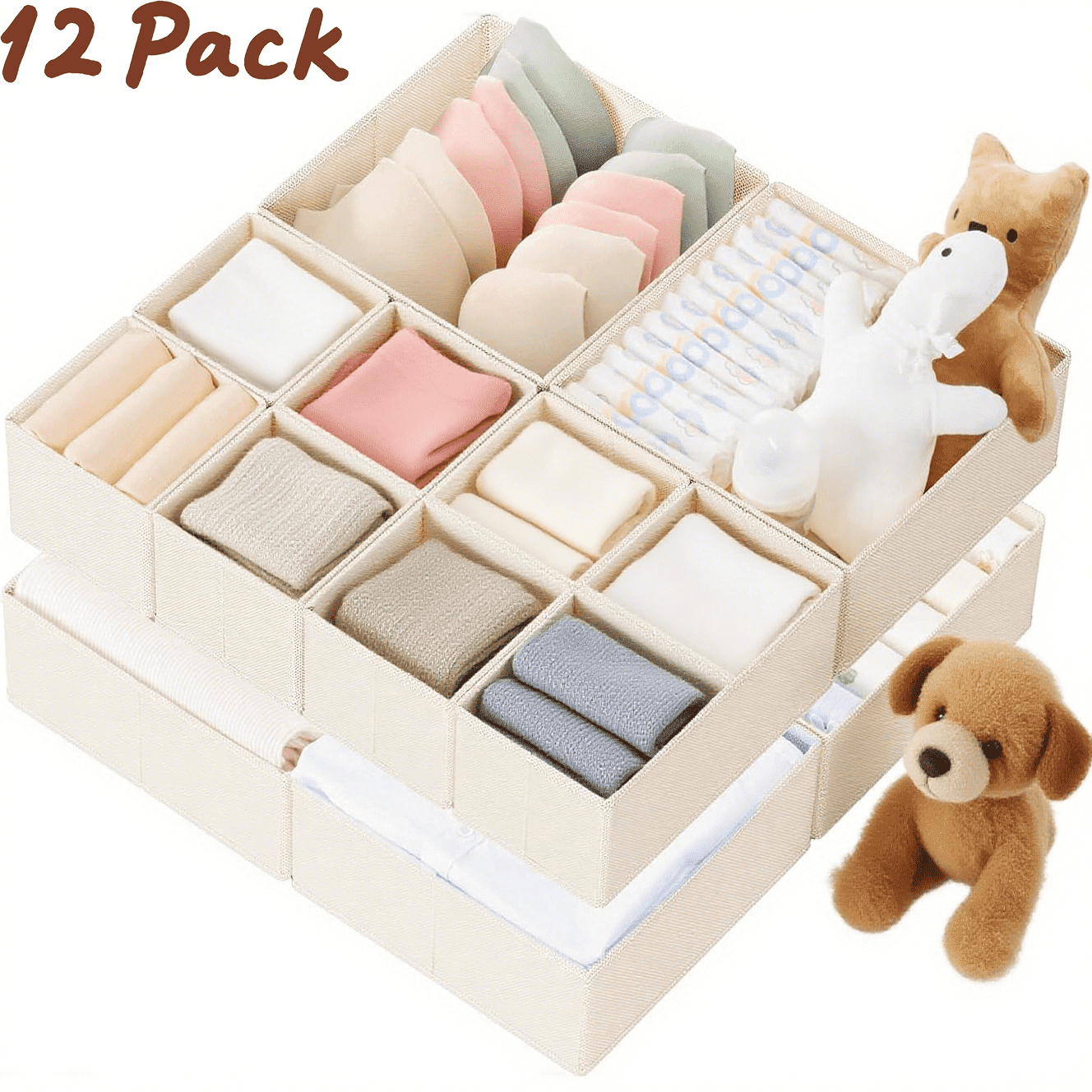 Drawer Organizer for Clothes, 12-Pack Foldable Fabric Storage Bins with ...