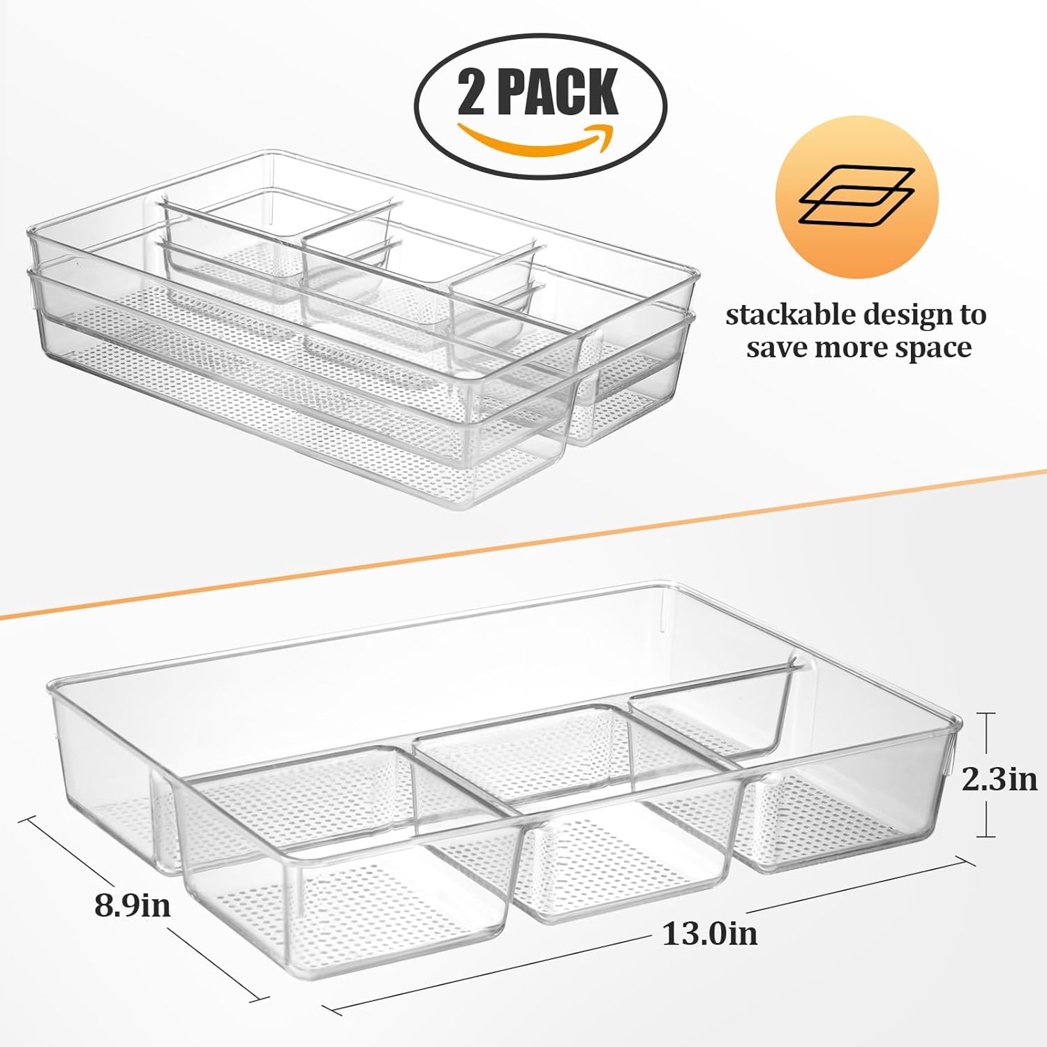 Drawer Organizers, 2 Piece Clear Storage And Organizing Set, Food Snack ...
