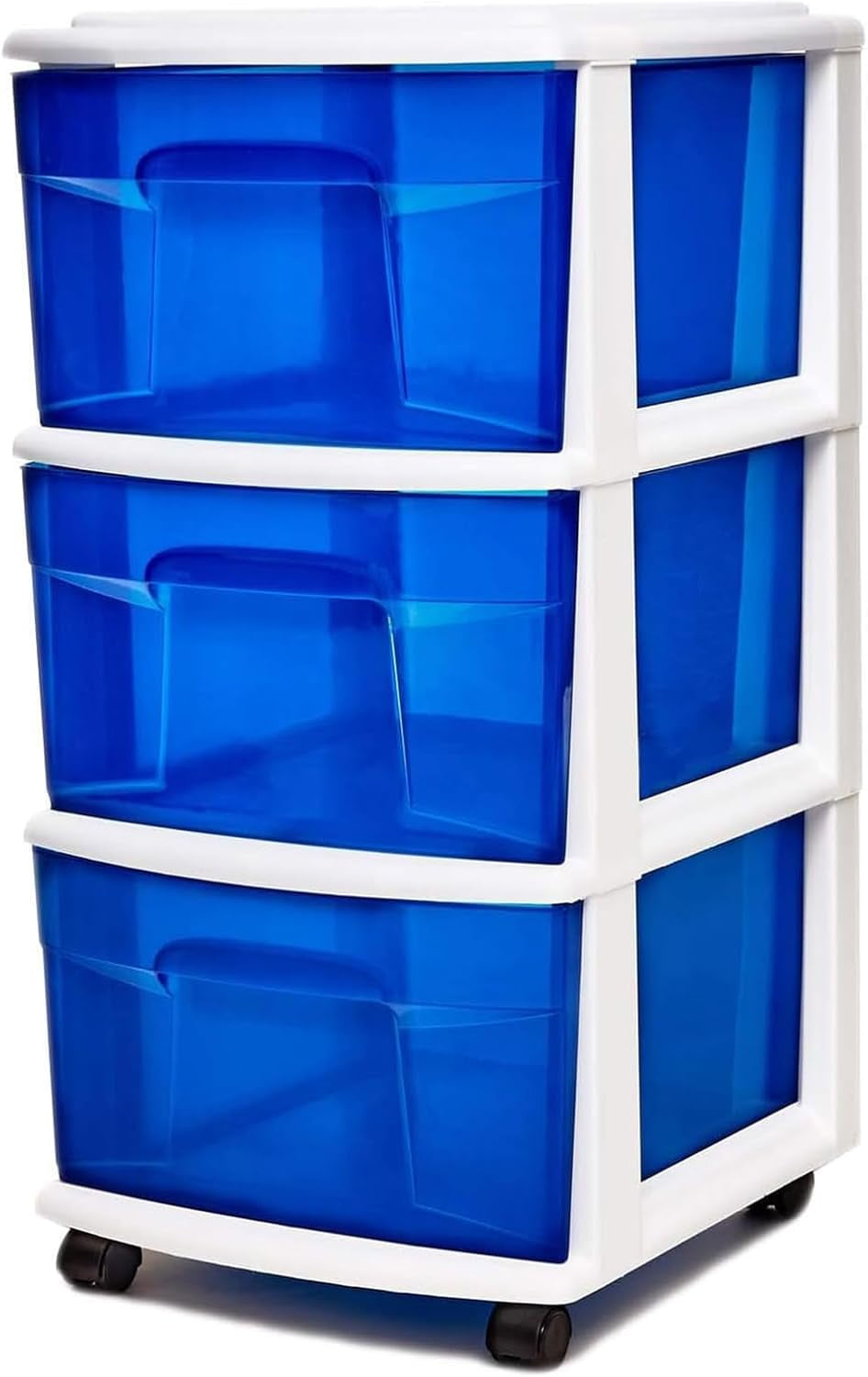 Drawer Tower, 3-Tier Clear Blue Plastic Storage Organizer Cart, White ...