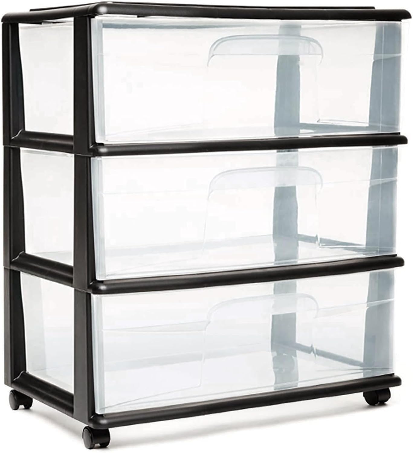Drawer Tower, 3-Tier Wide Clear Plastic Storage Organizer Cart, Black ...