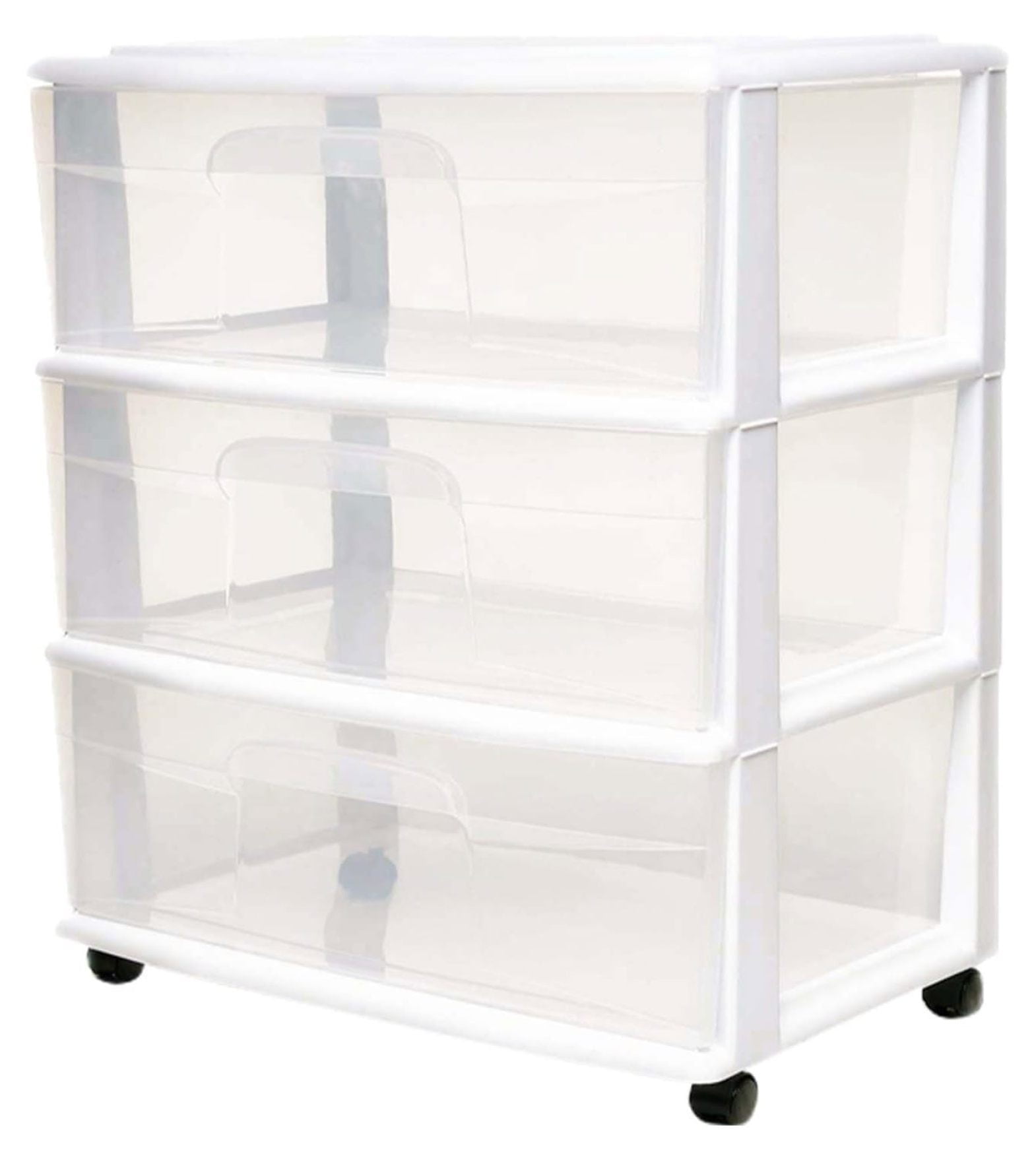 Drawer Tower, 3-Tier Wide Clear Plastic Storage Organizer Cart, White ...