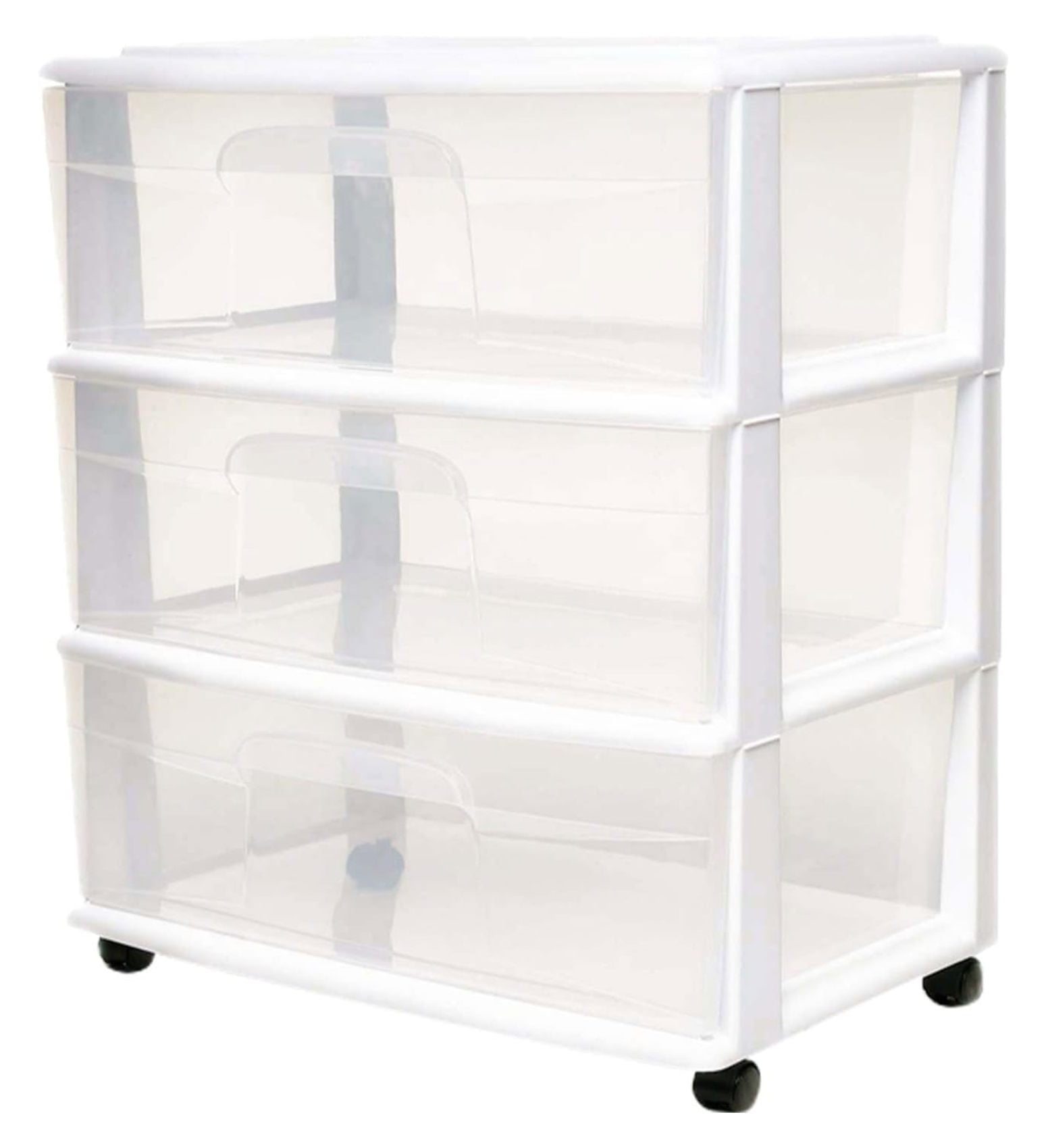 Drawer Tower, 3-Tier Wide Clear Plastic Storage Organizer Cart, White ...