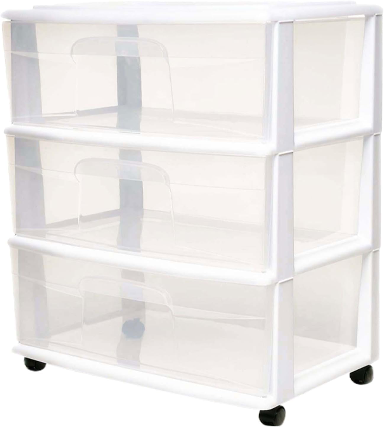 Drawer Tower, 3-Tier Wide Clear Plastic Storage Organizer Cart, White ...