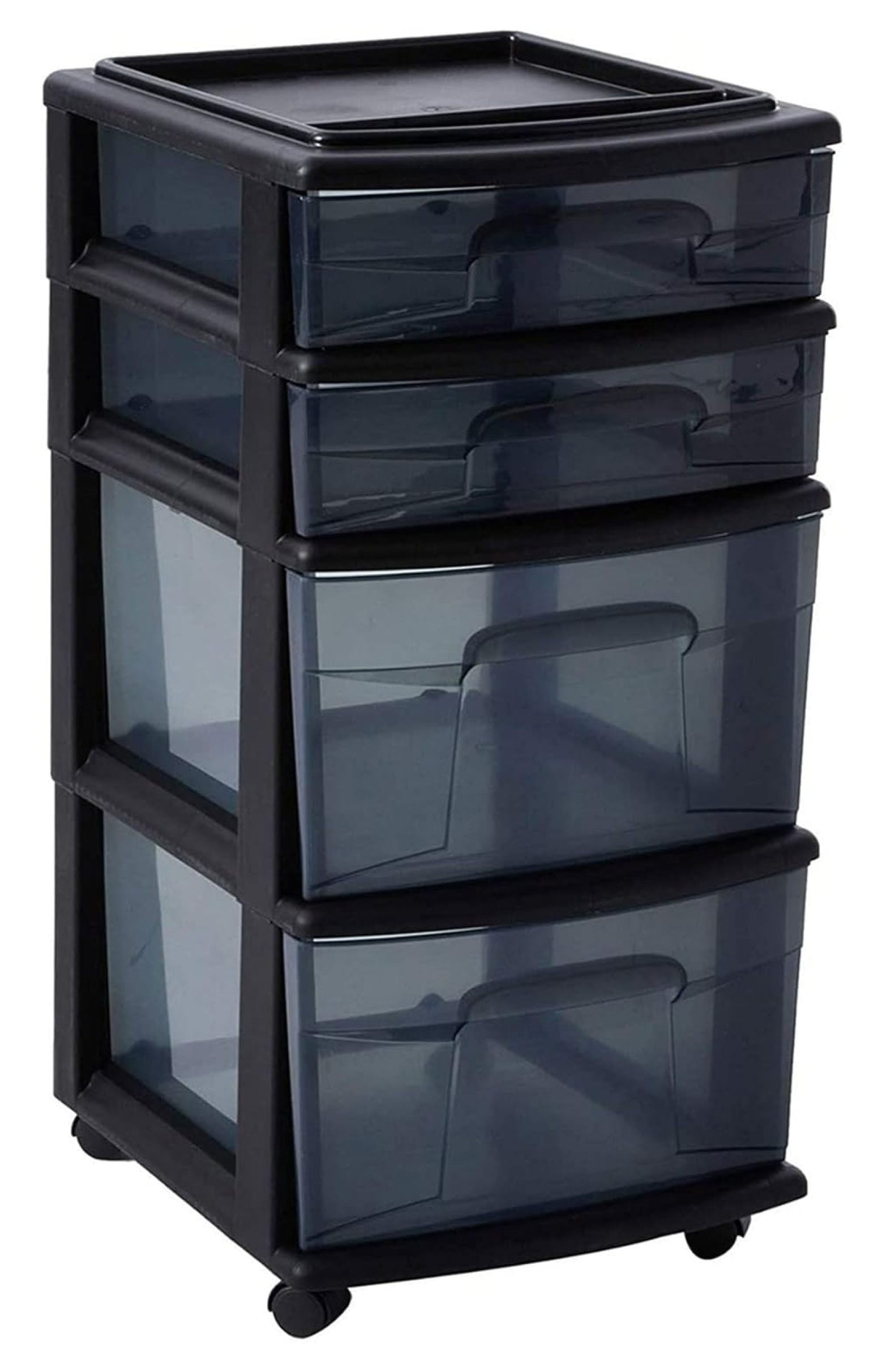 Drawer Tower, 4-Tier Clear Black Plastic Storage Bins Organizer Cart ...